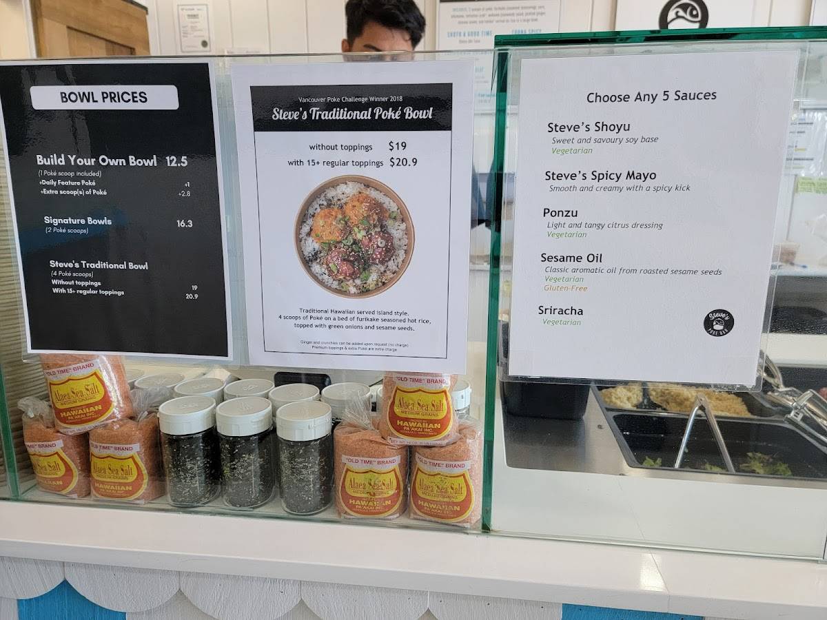 Menu at Steve's Poké Bar, Surrey, 152 St #4A