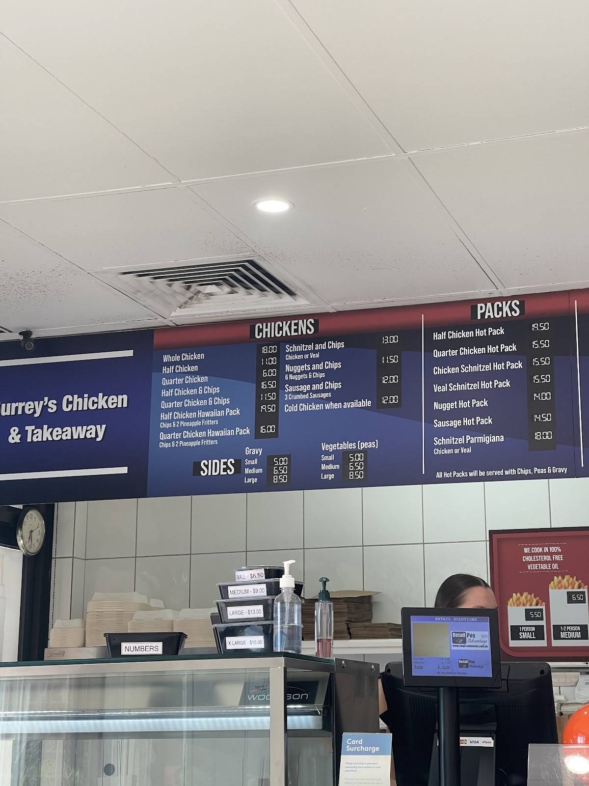 Menu at Surrey’s Chicken & Takeaway restaurant, Surrey Downs