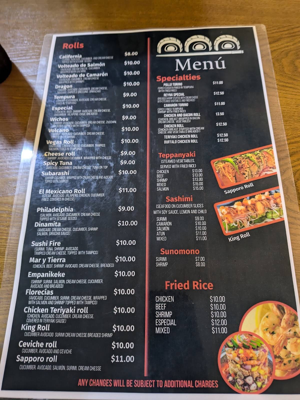 Menu at Sushi De Papa restaurant, Douglas, 524 E 8th St