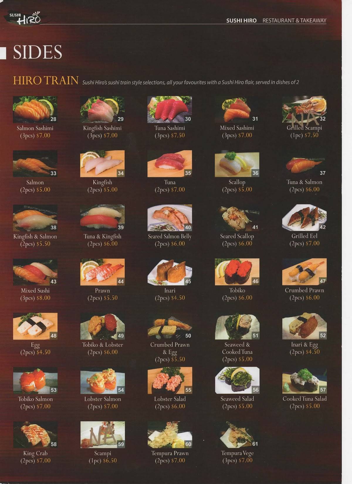 Menu at Sushi Hiro (Fran & Fran P/L) restaurant, Freshwater