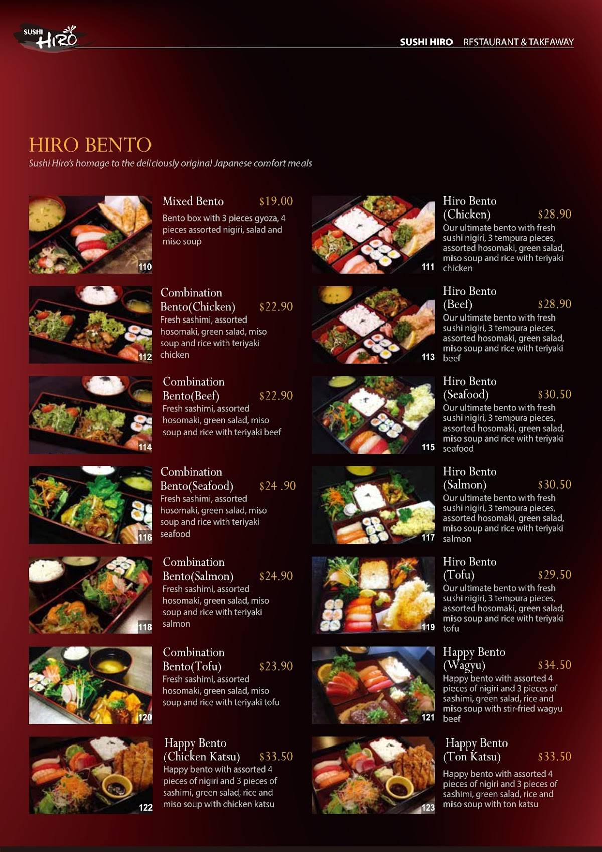 Menu at Sushi Hiro (Fran & Fran P/L) restaurant, Freshwater