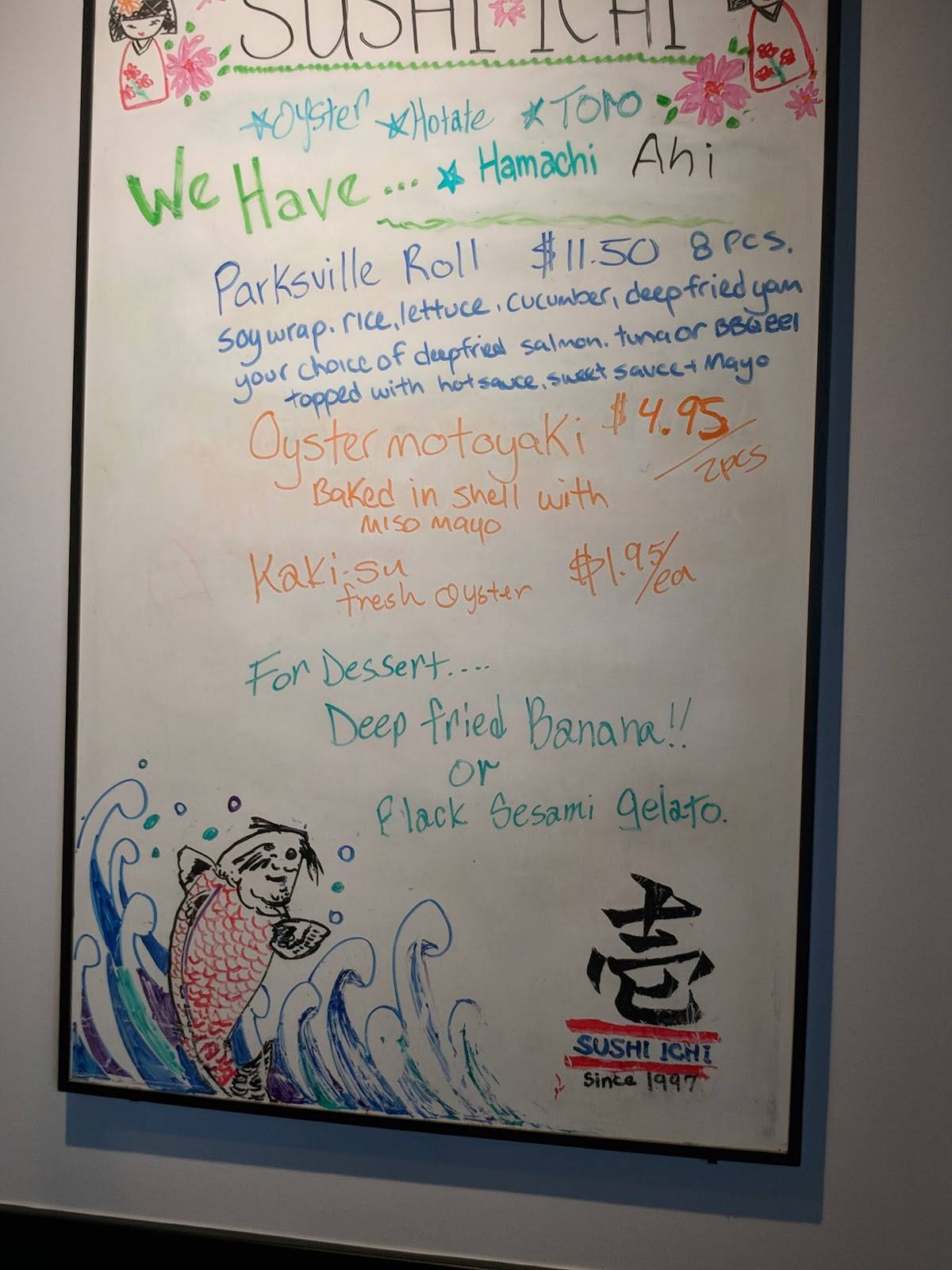 Menu at Sushi Ichi restaurant, Parksville
