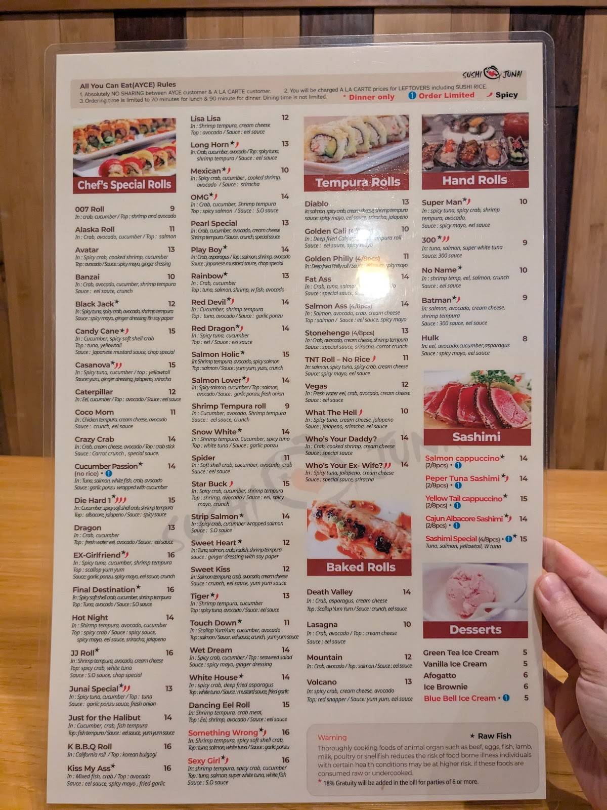 Menu at Sushi Junai 2 restaurant, Austin, W Parmer Ln #100