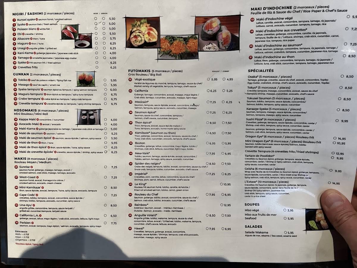 Menu at Sushi Yen restaurant, Montréal, Ave Van Horne