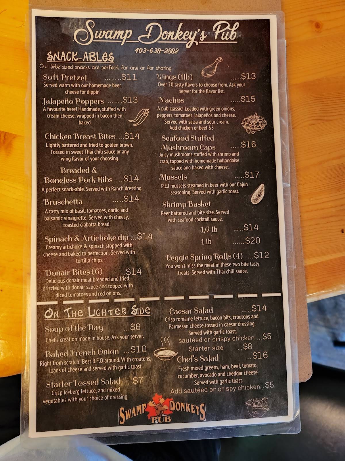Menu at Swamp Donkeys Pub, Sundre