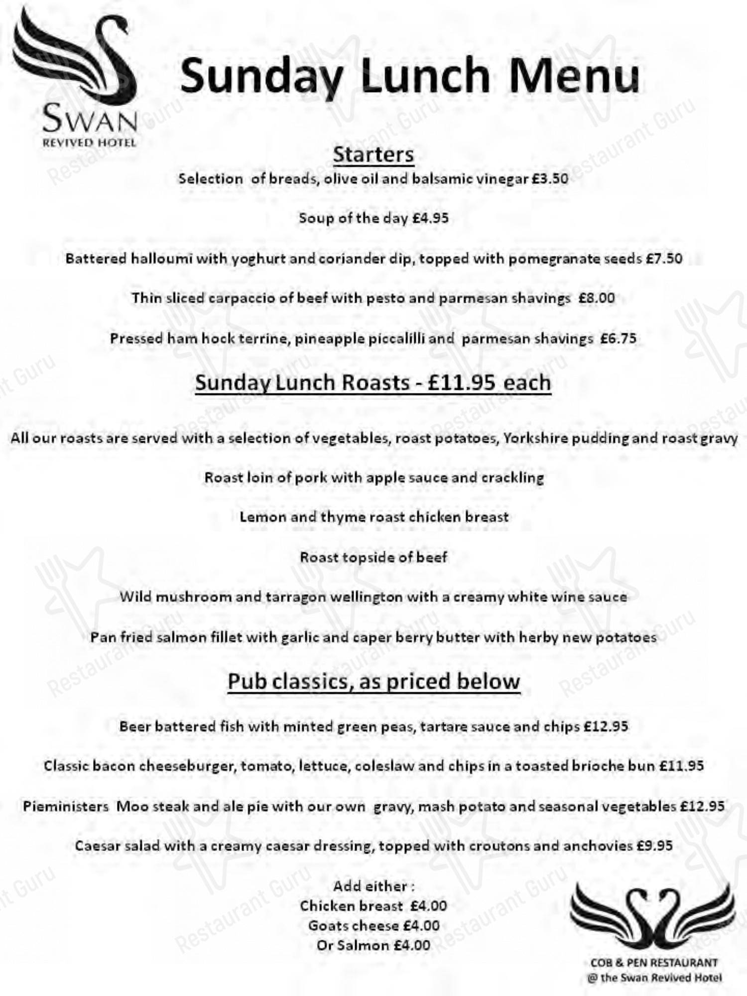 Menu at Swan Revived Hotel pub & bar, Newport Pagnell