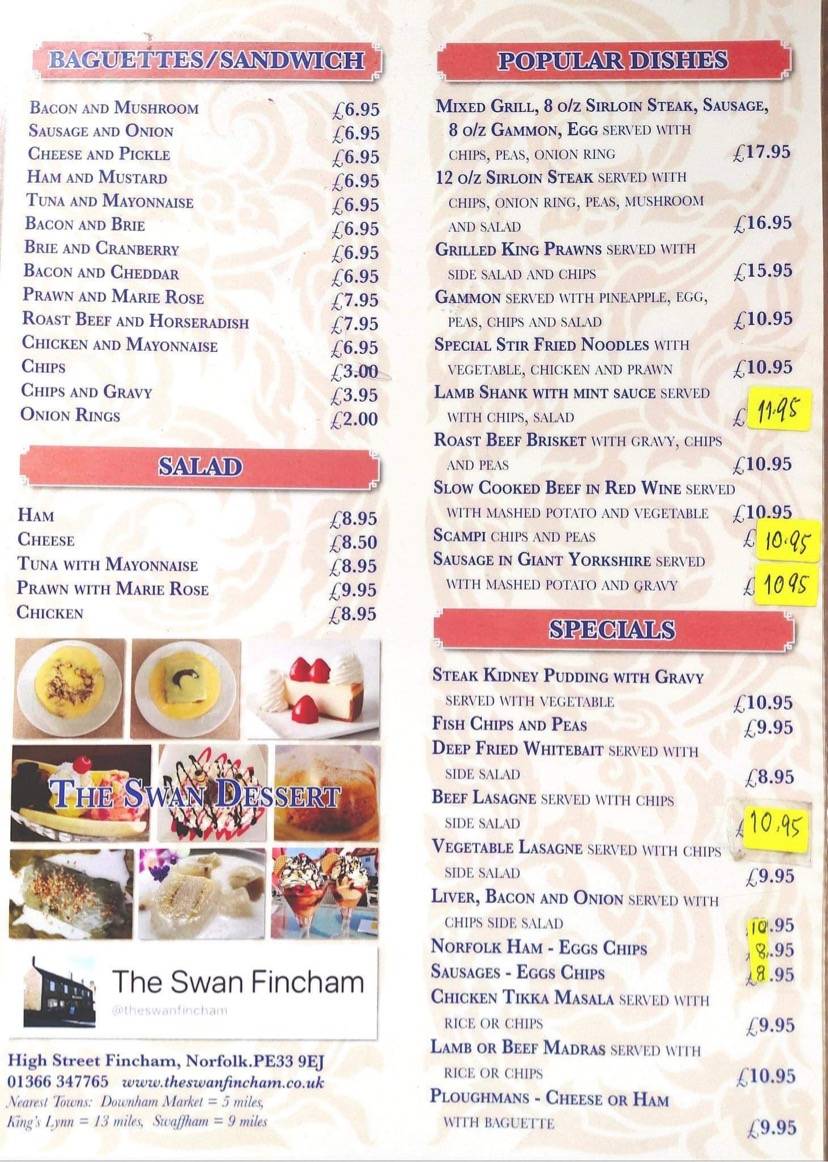 Menu at Swan at Fincham pub & bar, Fincham, 72 High St