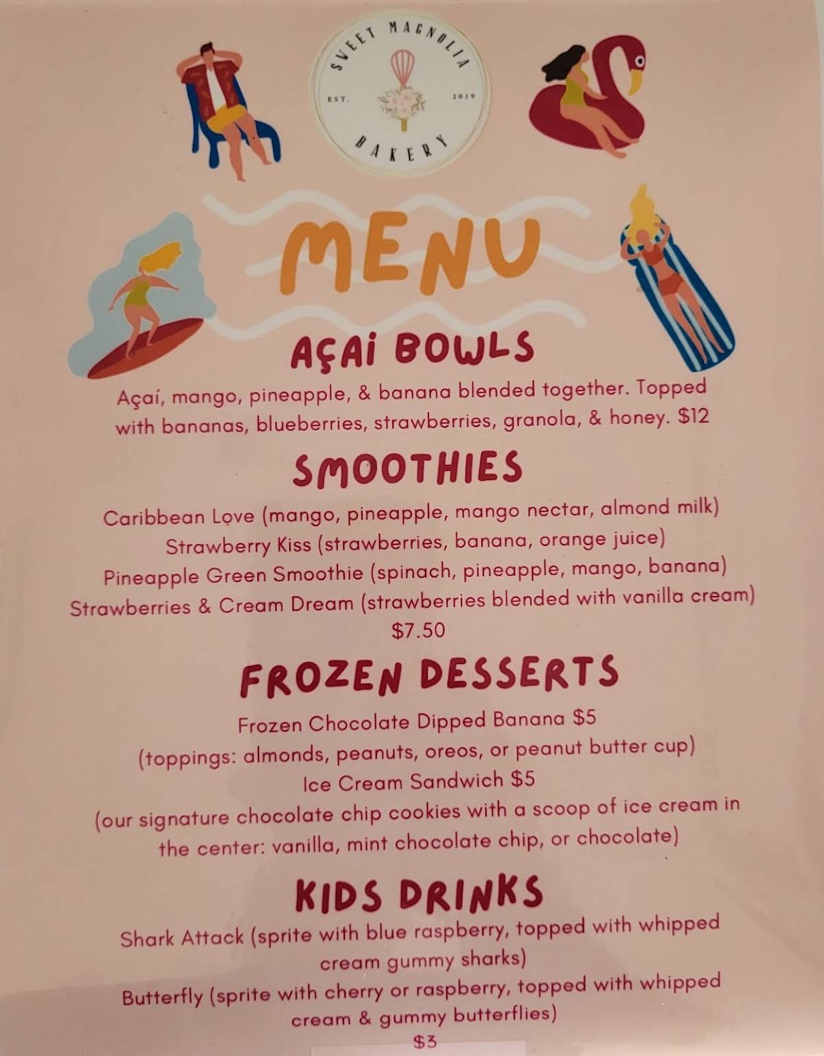 Menu at Sweet Magnolia Bakery, Blountstown