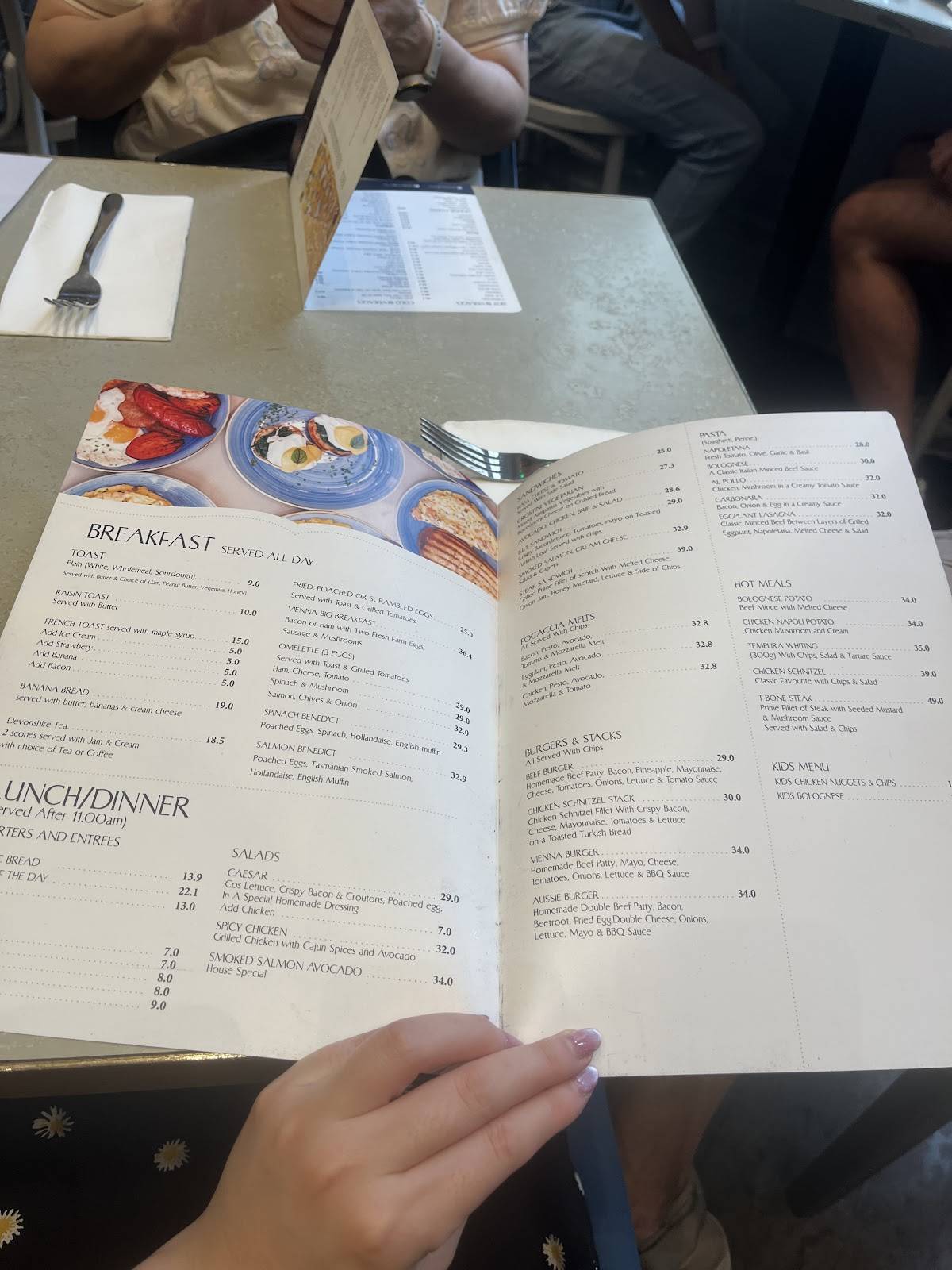 Menu at Vienna Coffee Co cafe, Sydney, Queen Victoria Building