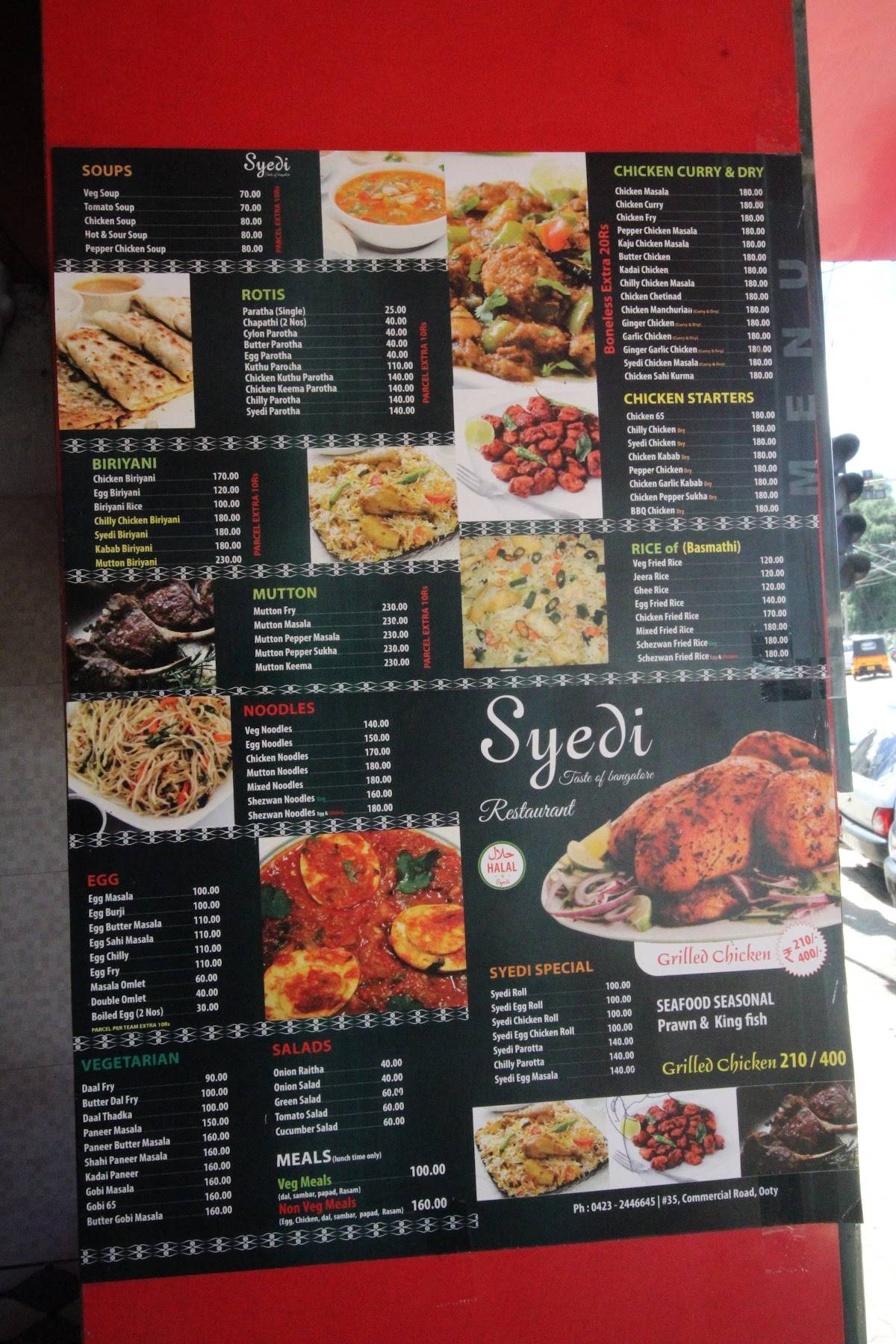 Menu at Syedi Restaurant, Ooty