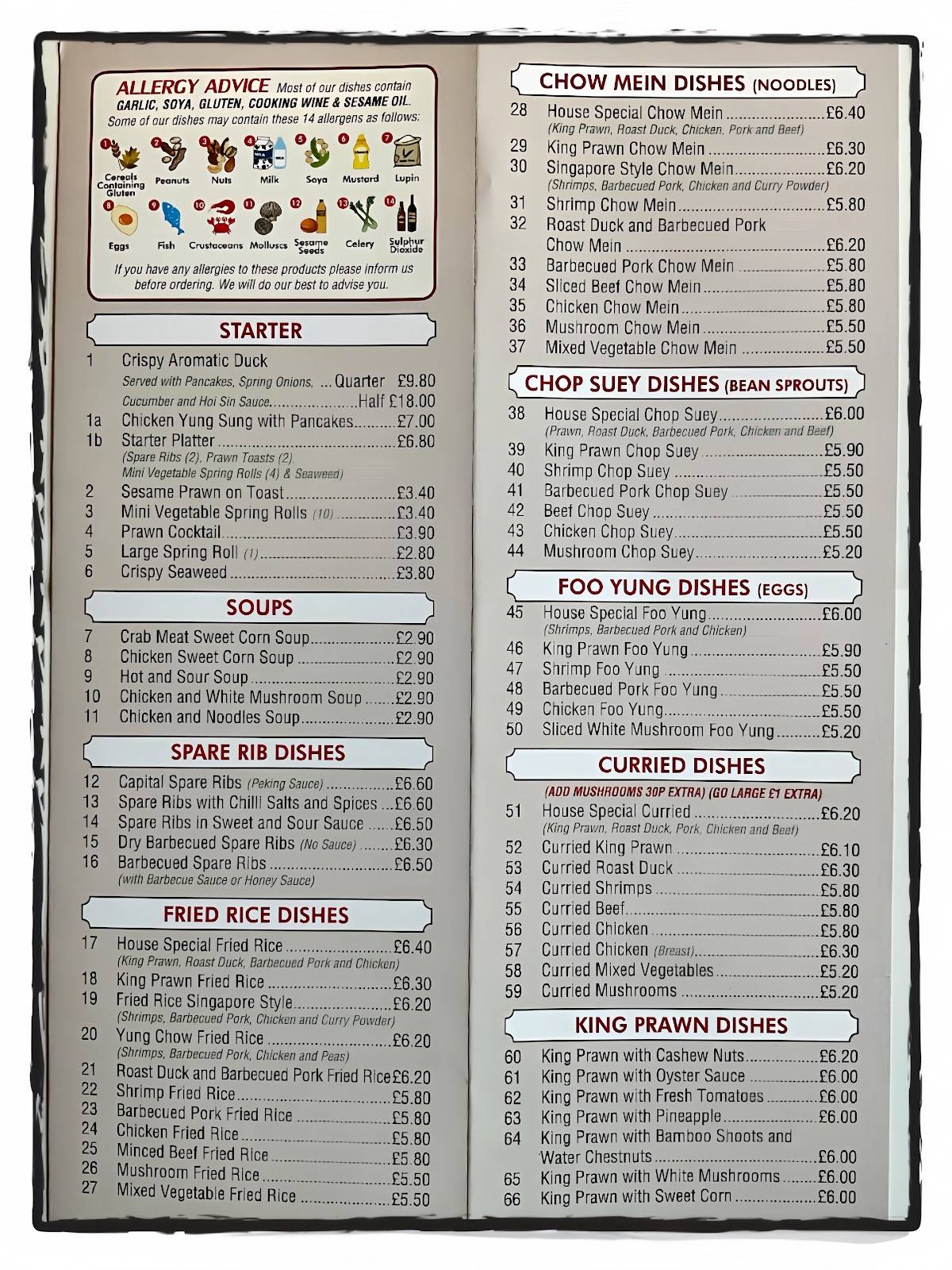 Menu at Syston House fast food, Leicester