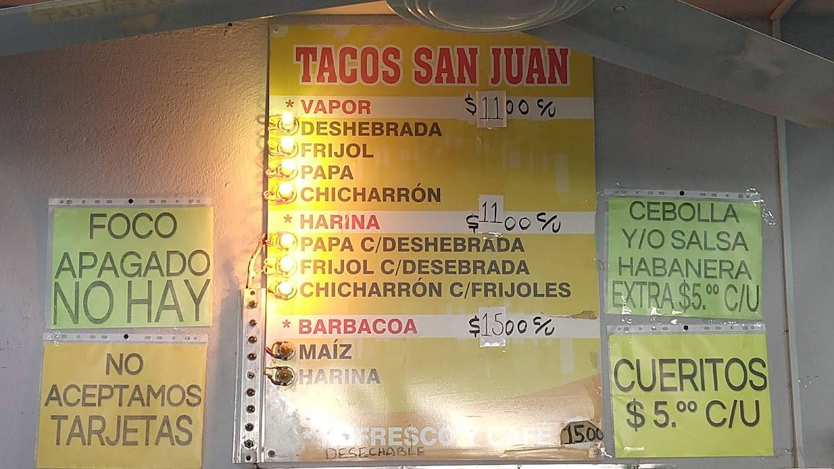 Carta del restaurante Taquería San Juan, Apodaca, Allende y Matamoros