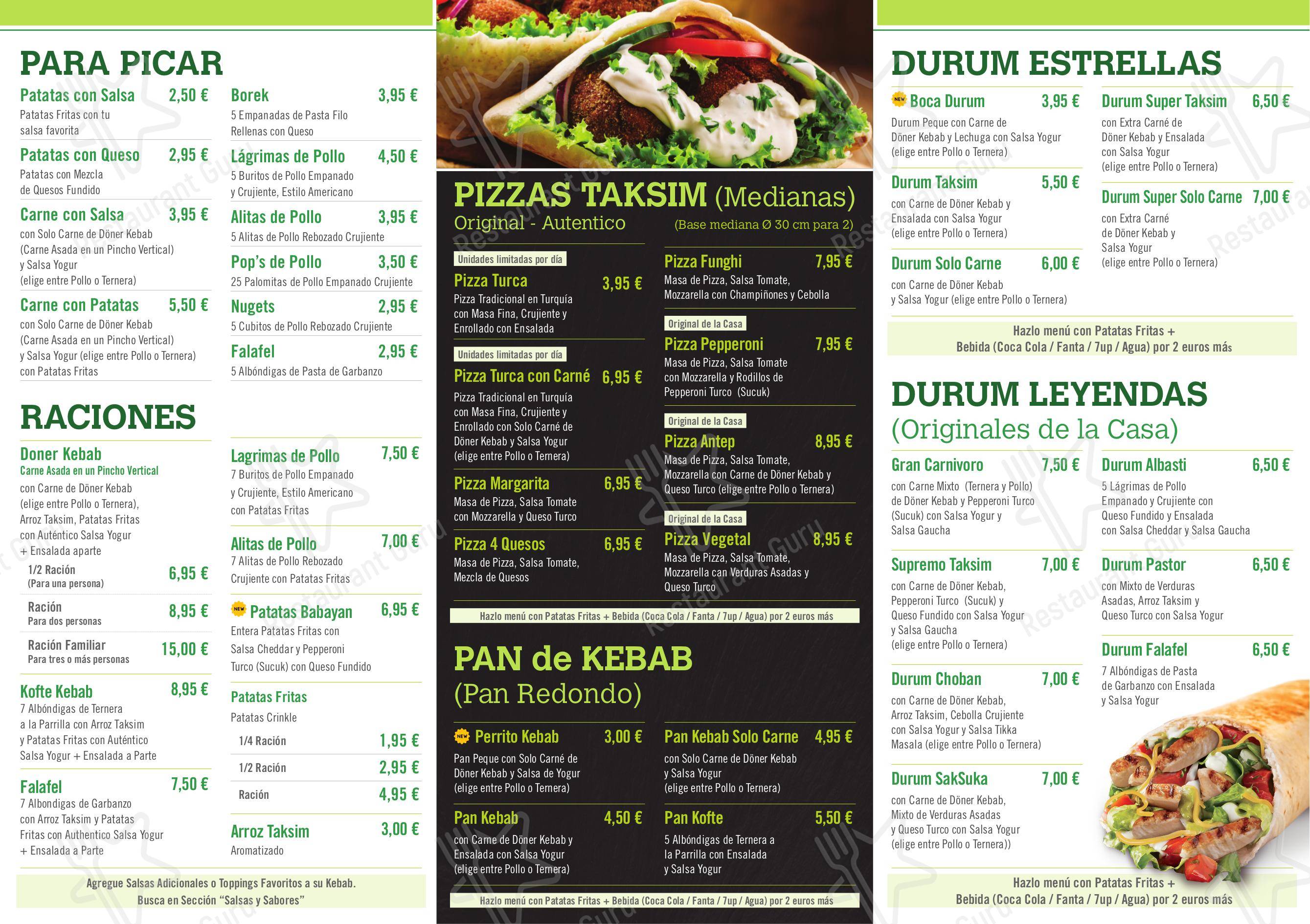 Menu at TAKSIM KEBAB MONTIJO restaurant, Montijo