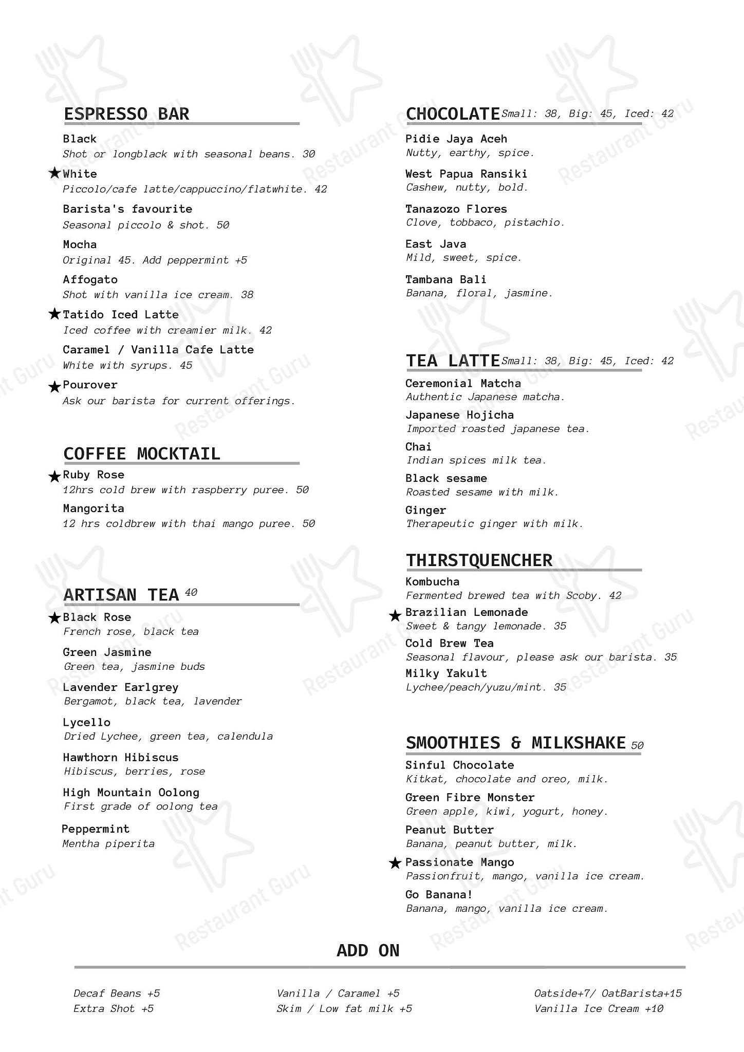 Menu at Tatido Coffee Roasters cafe, Batam, Jl. Taman Seruni Indah
