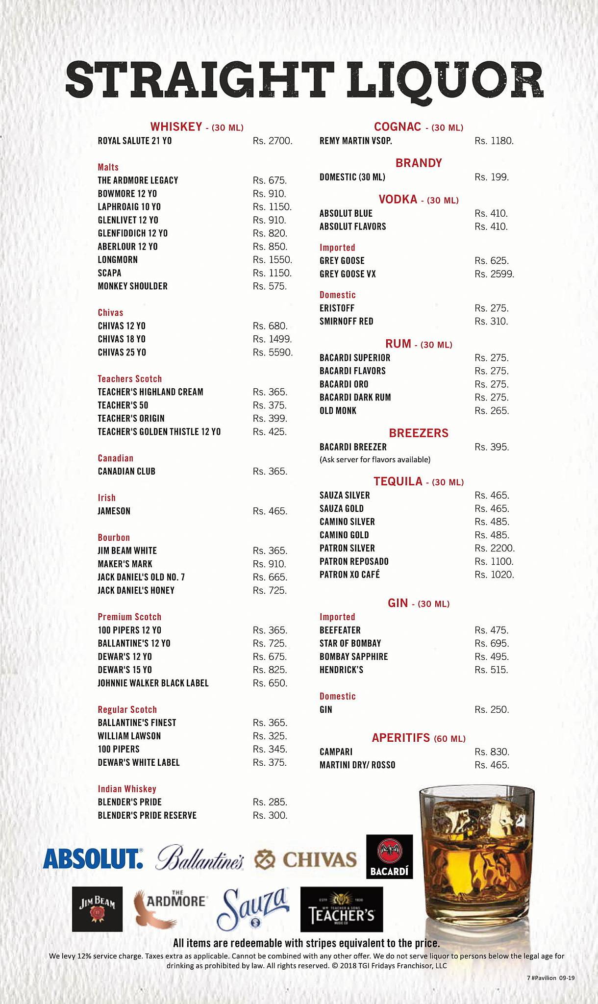 Menu at TGI Fridays, Pune, Shop No 2471