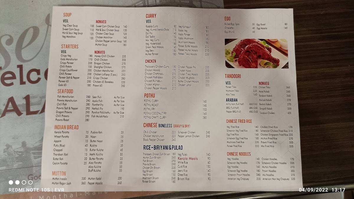Menu at TELICHERRY RESTAURANT, Kannur