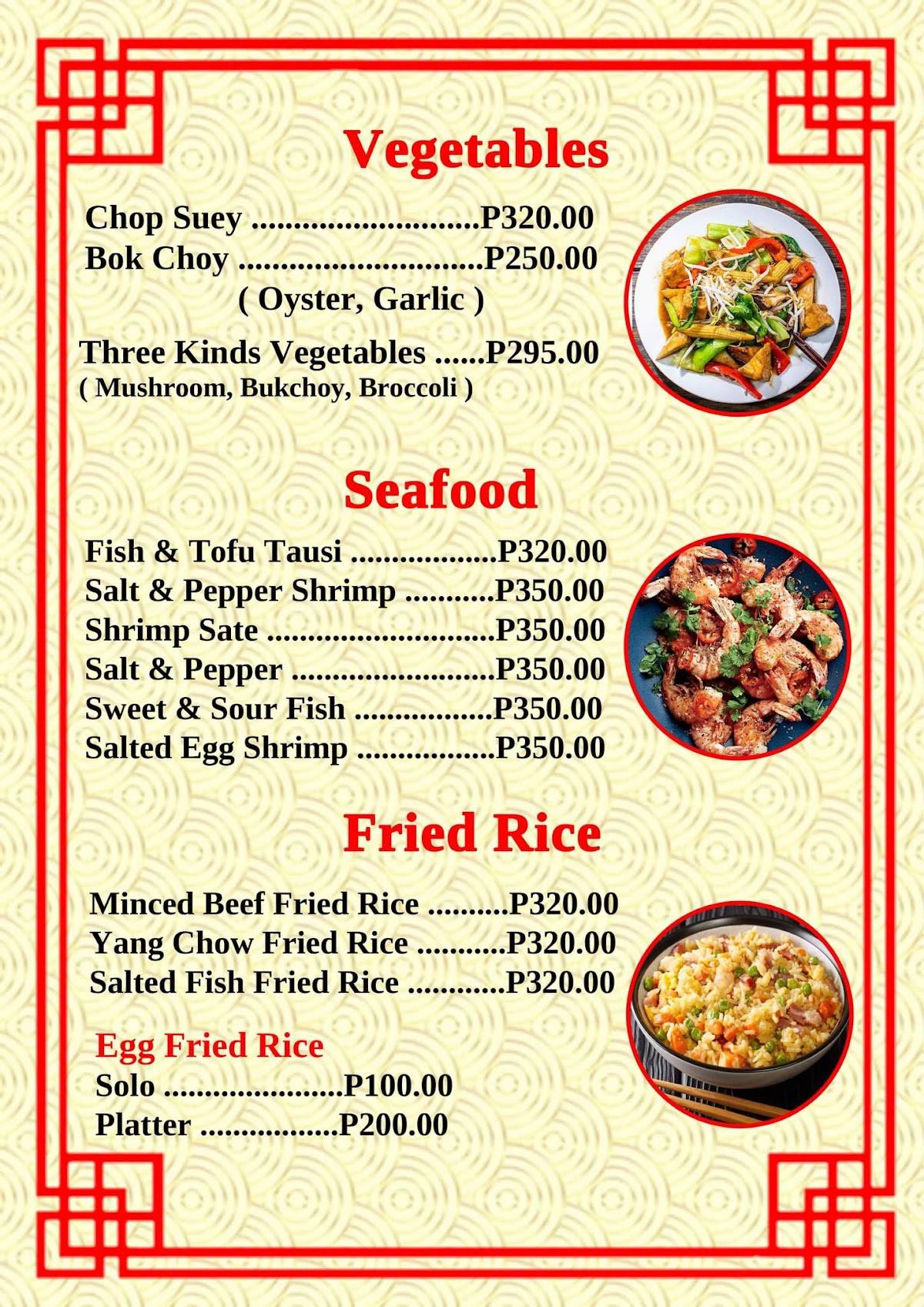 Menu at TIUMAI Chinese Restaurant, Bacolod