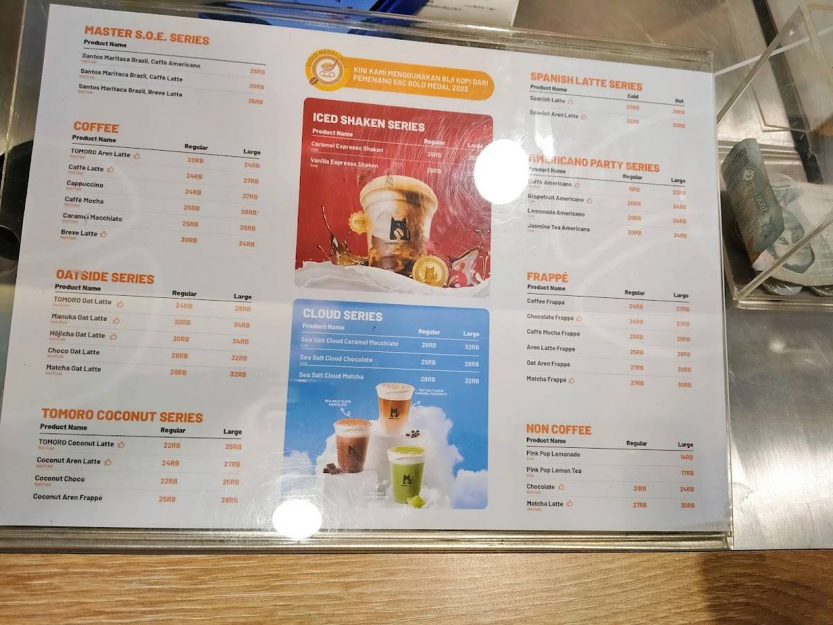 Menu at TOMORO COFFEE - Bendungan Hilir, Central Jakarta