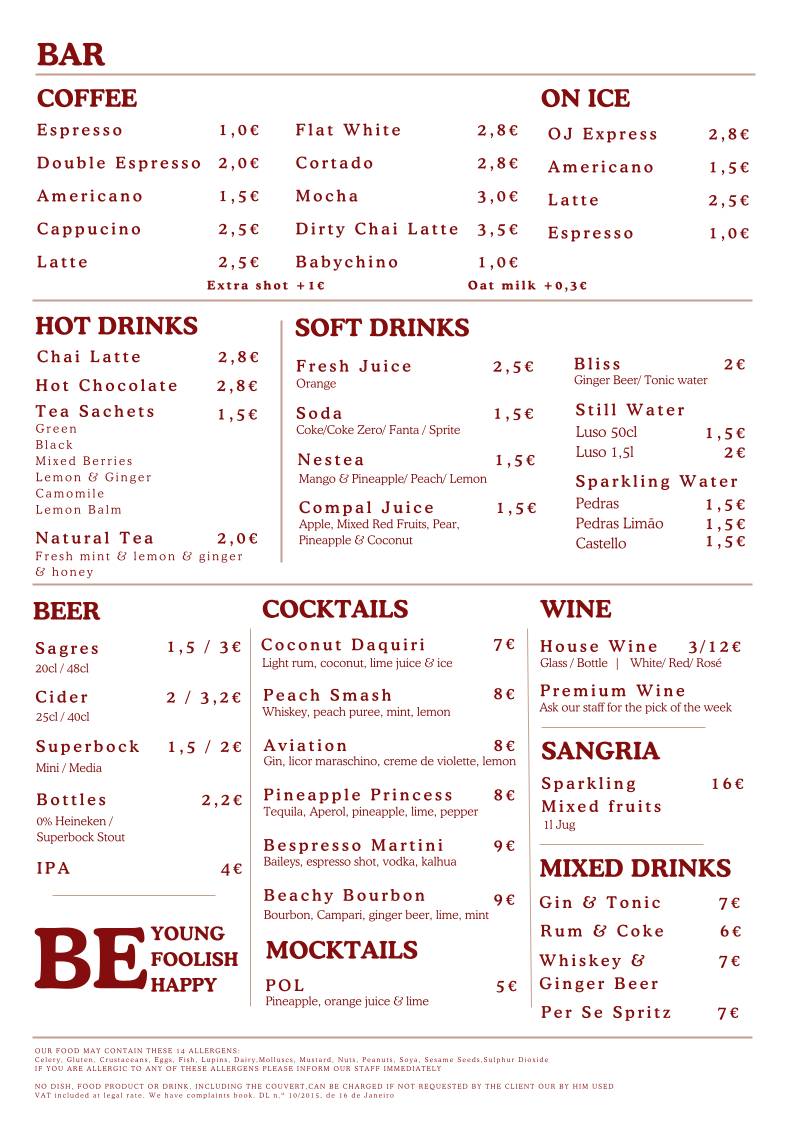 Menu at TUGO'S restaurant, Ferrel