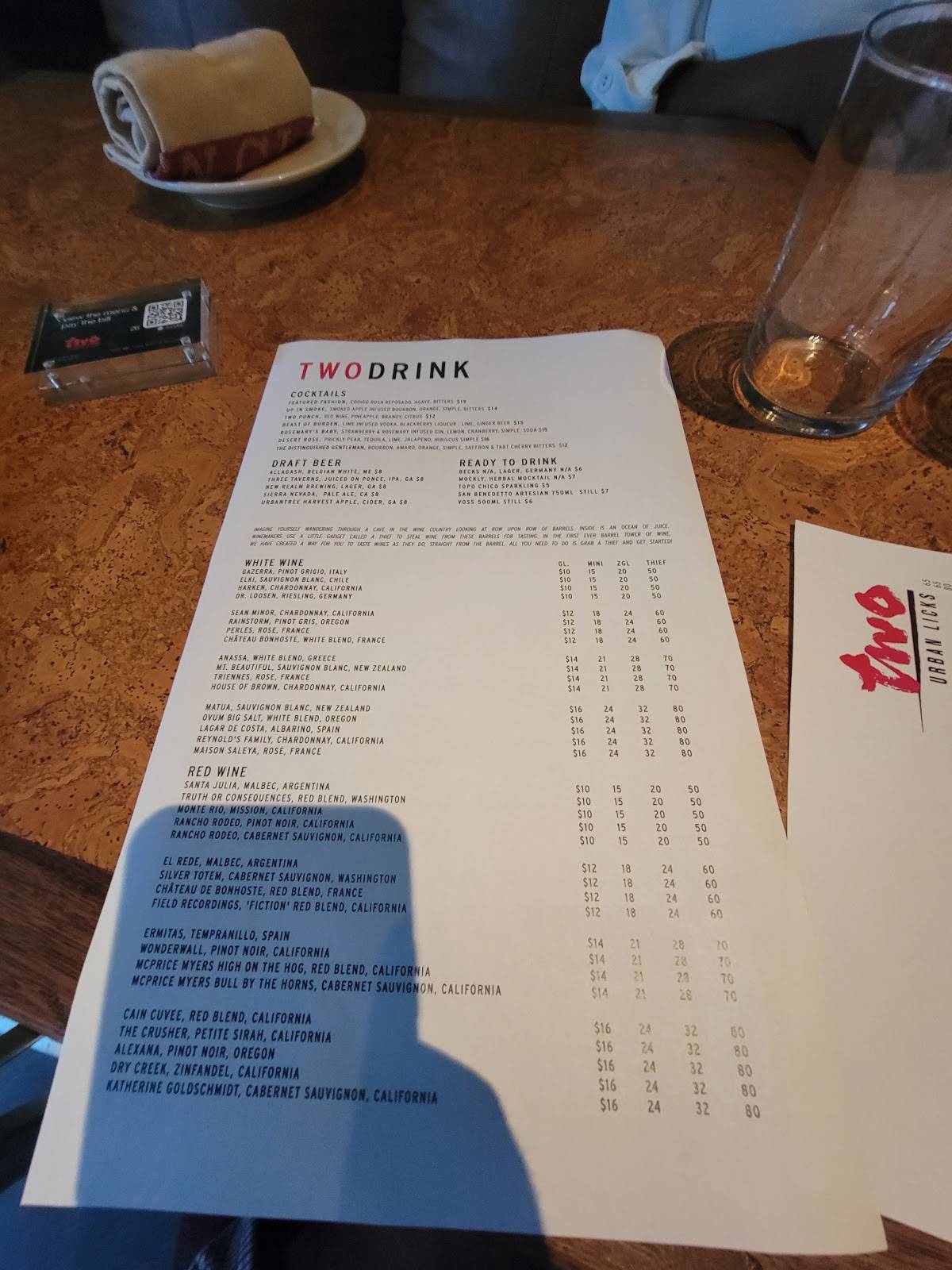 Menu at TWO urban licks pub & bar, Atlanta