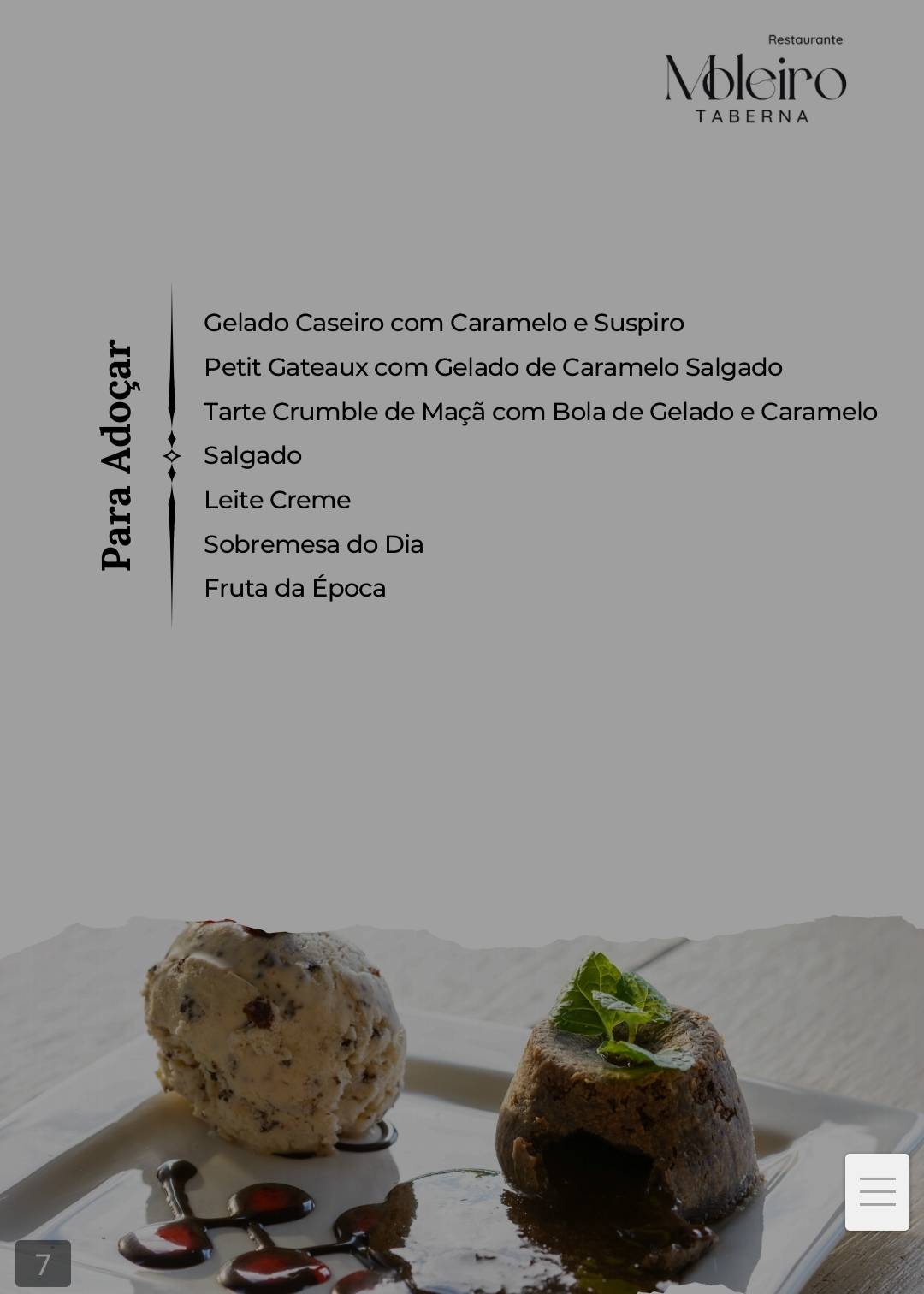 Menu em Taberna do Moleiro restaurante, Alvados, Largo do Moleiro