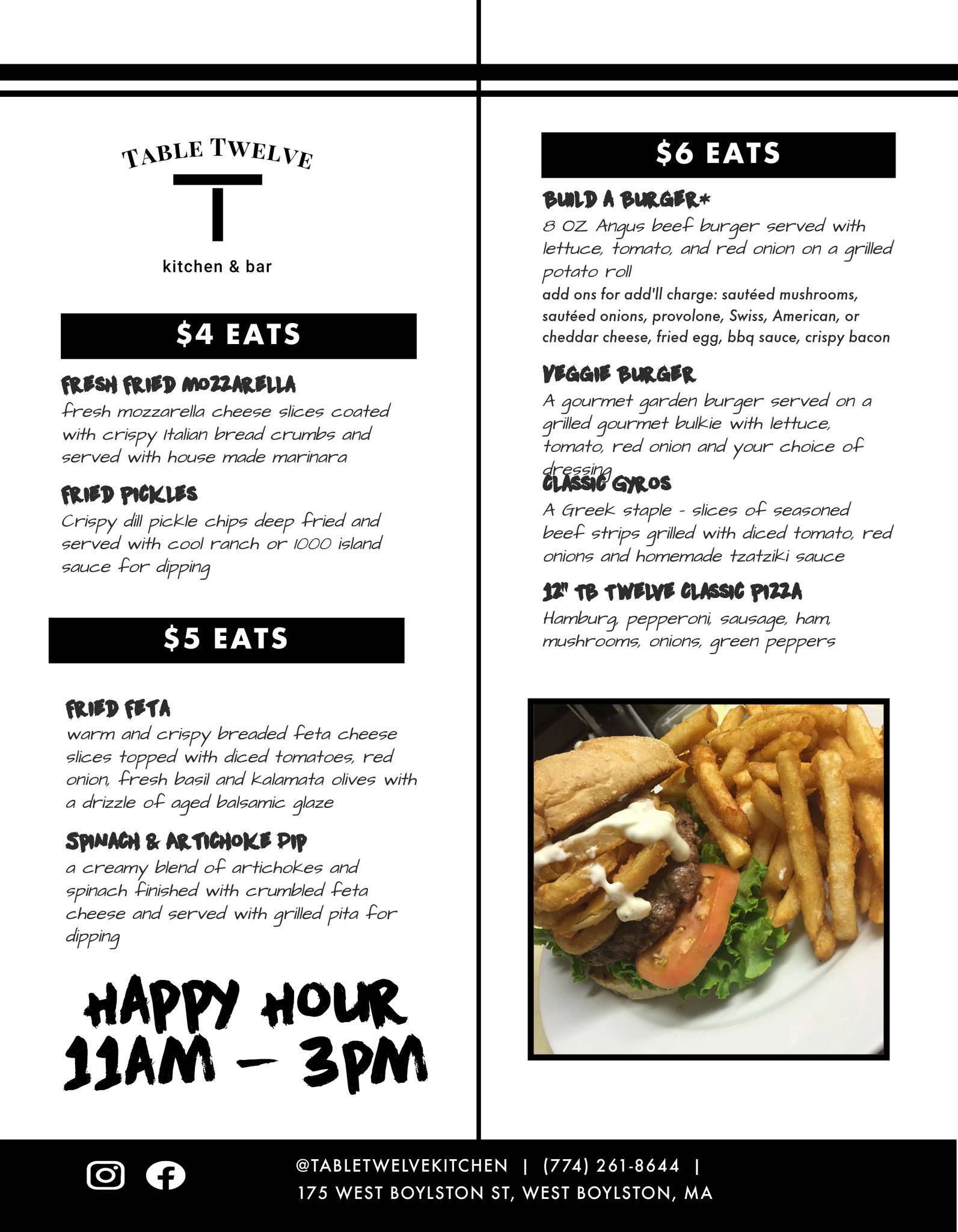 Menu at Table Twelve Kitchen & Bar, West Boylston