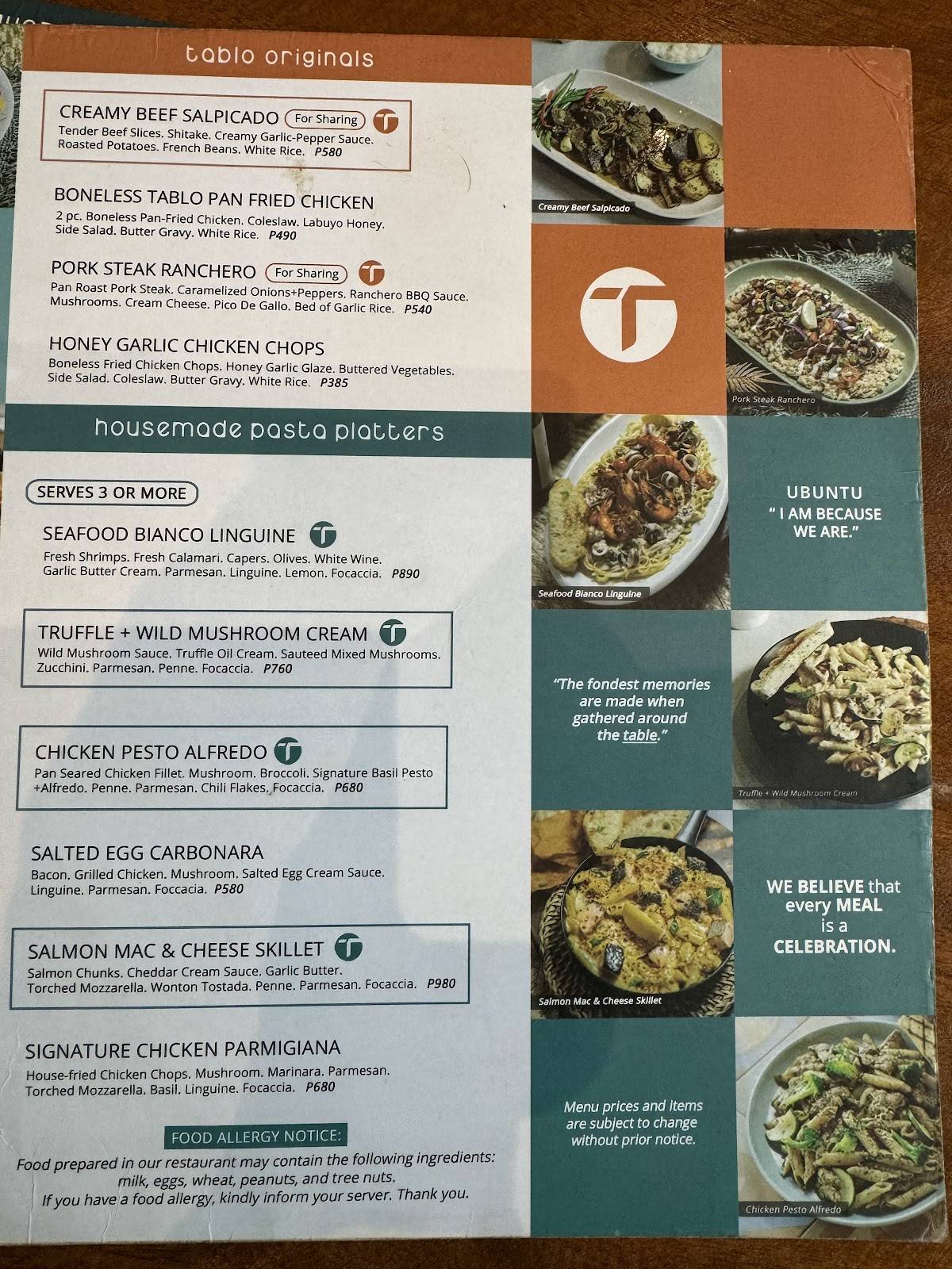 Menu at Tablo Kitchen x Cafe - BF Homes, Parañaque City, Parañaque