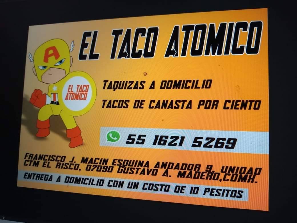 Menu at Taco Atómico restaurant, Mexico