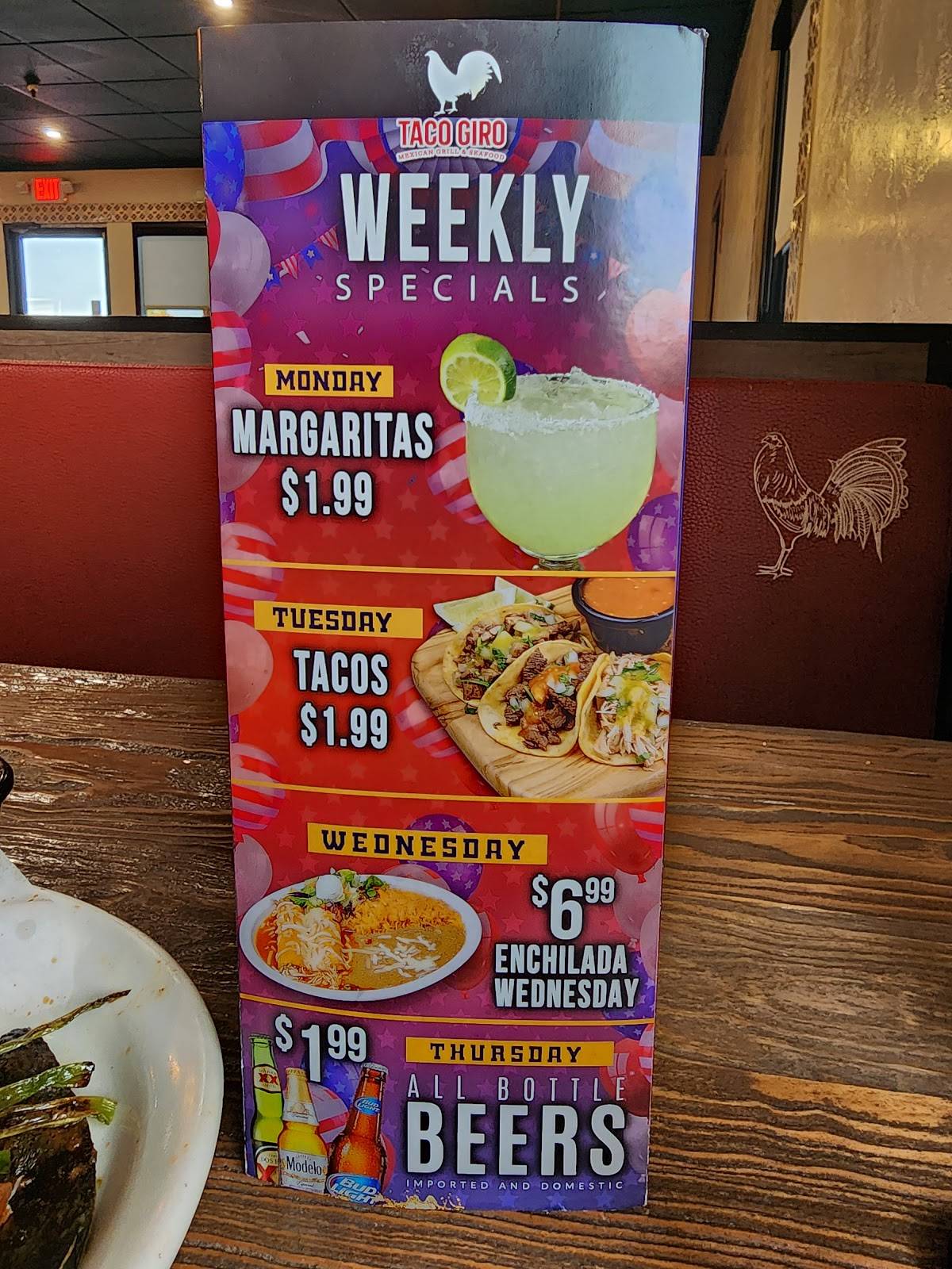 Menu at Taco Giro restaurant, Tucson, S Craycroft Rd