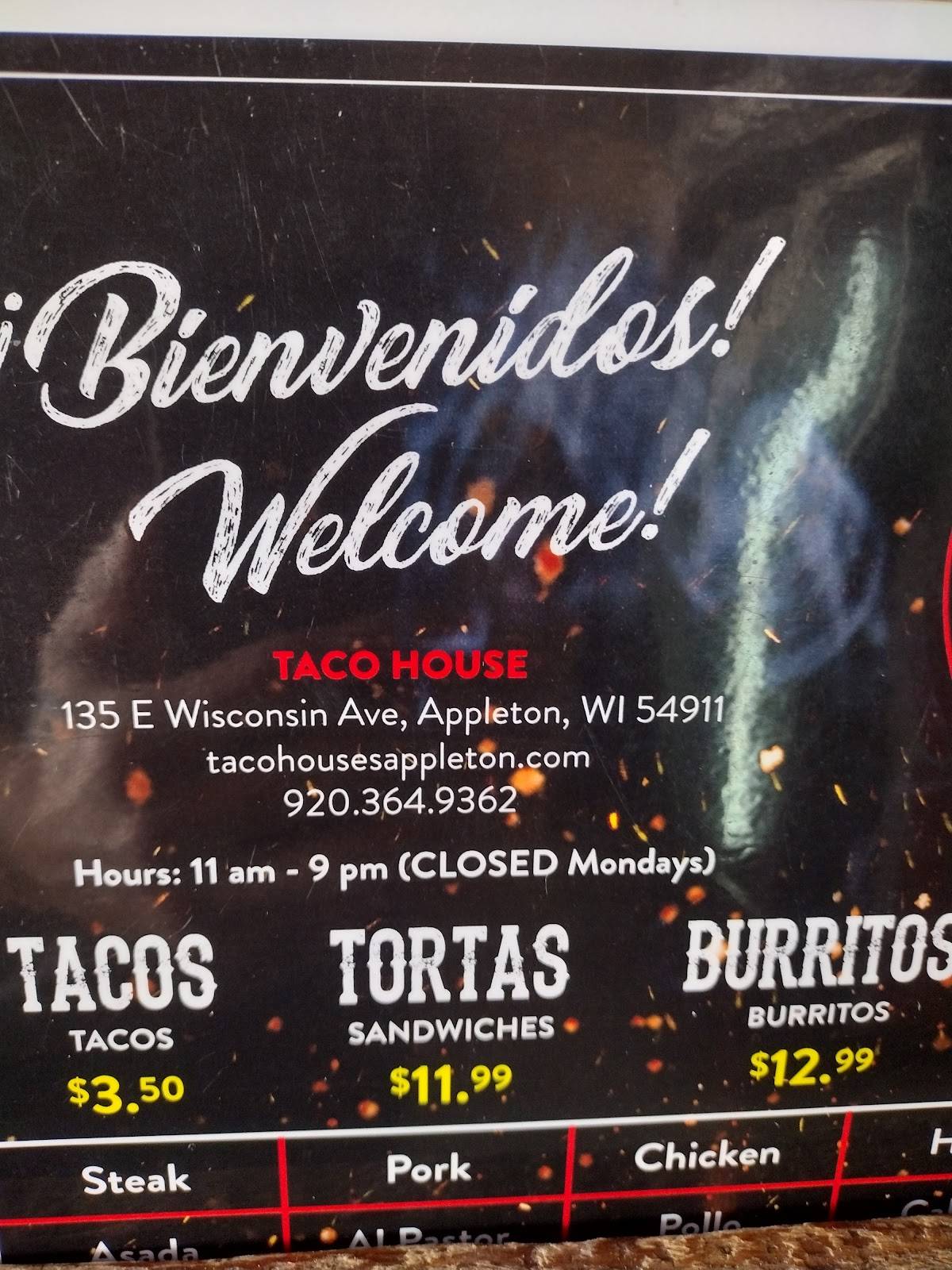 Menu at Taco House restaurant, Appleton