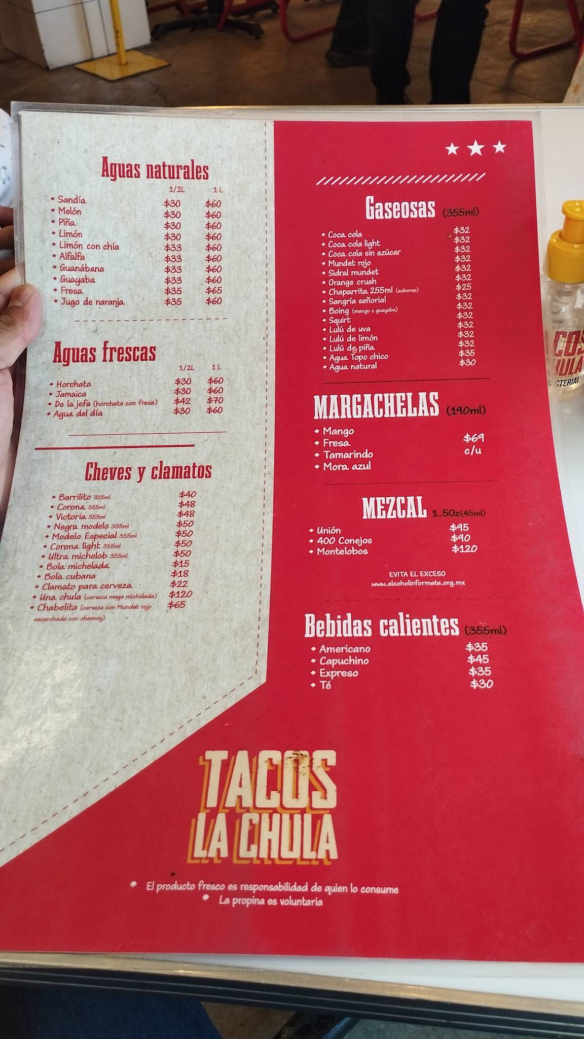 Carta del restaurante Tacos La Chula Revolución, Ciudad del México