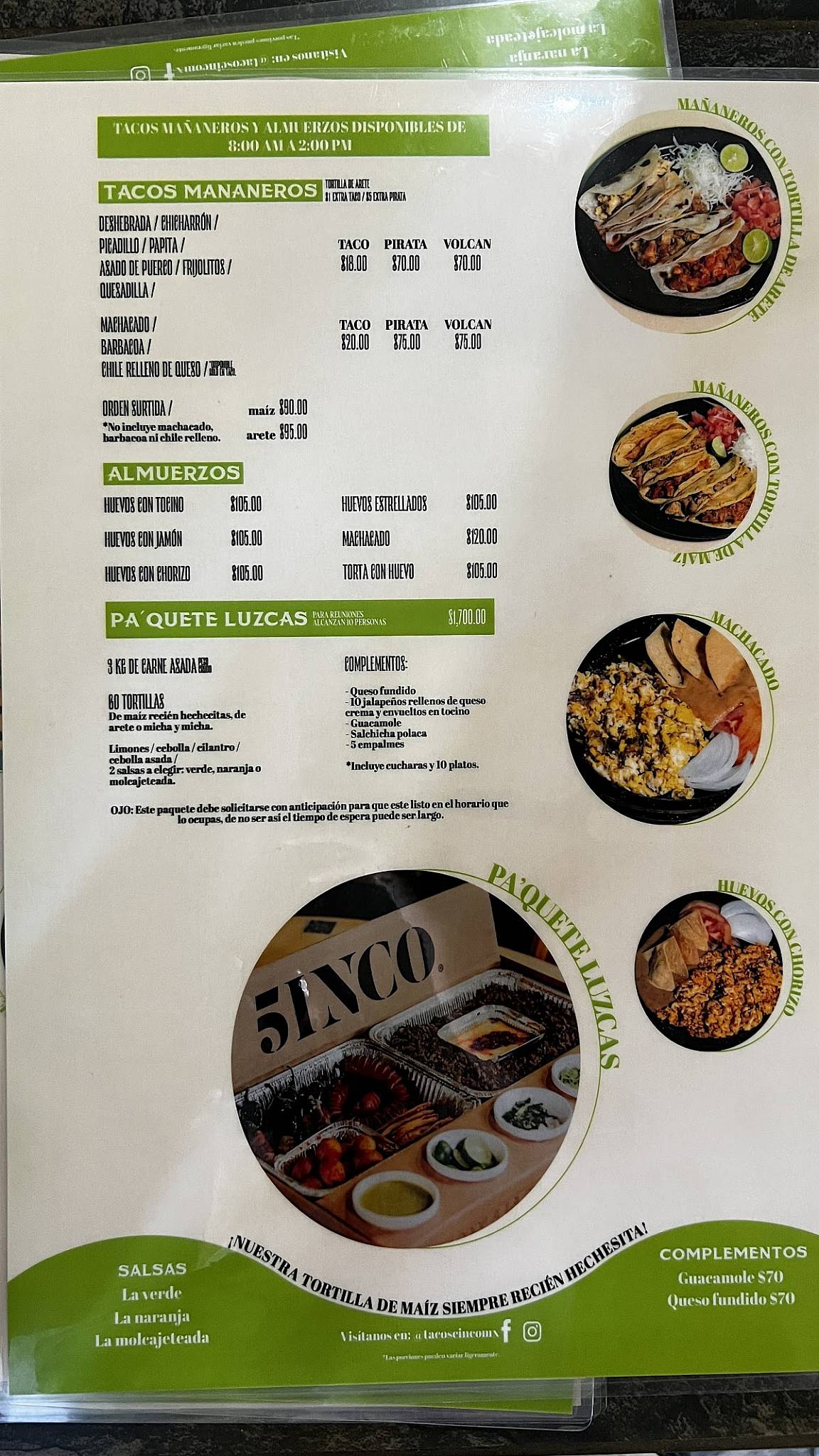Carta del restaurante Tacos cinco 05, Apodaca