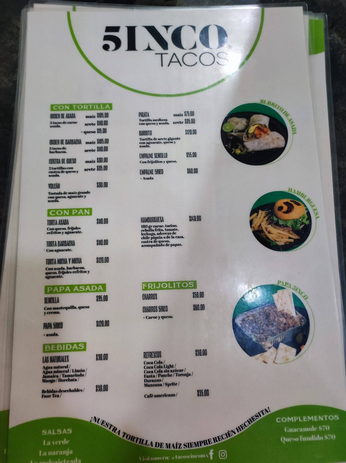 Menu at Tacos cinco 05 restaurant, Ciudad Apodaca
