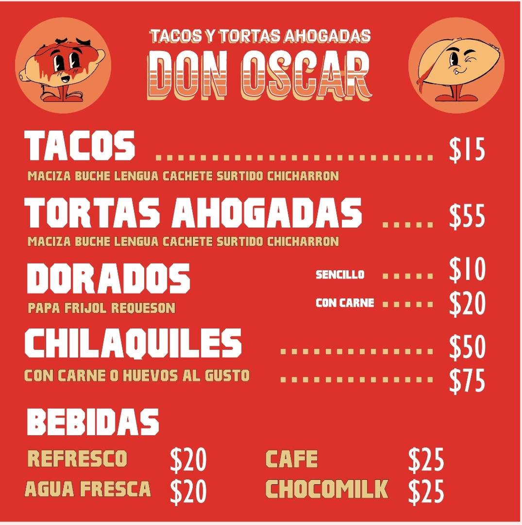 Menu at Tacos don Óscar restaurant, Guadalajara