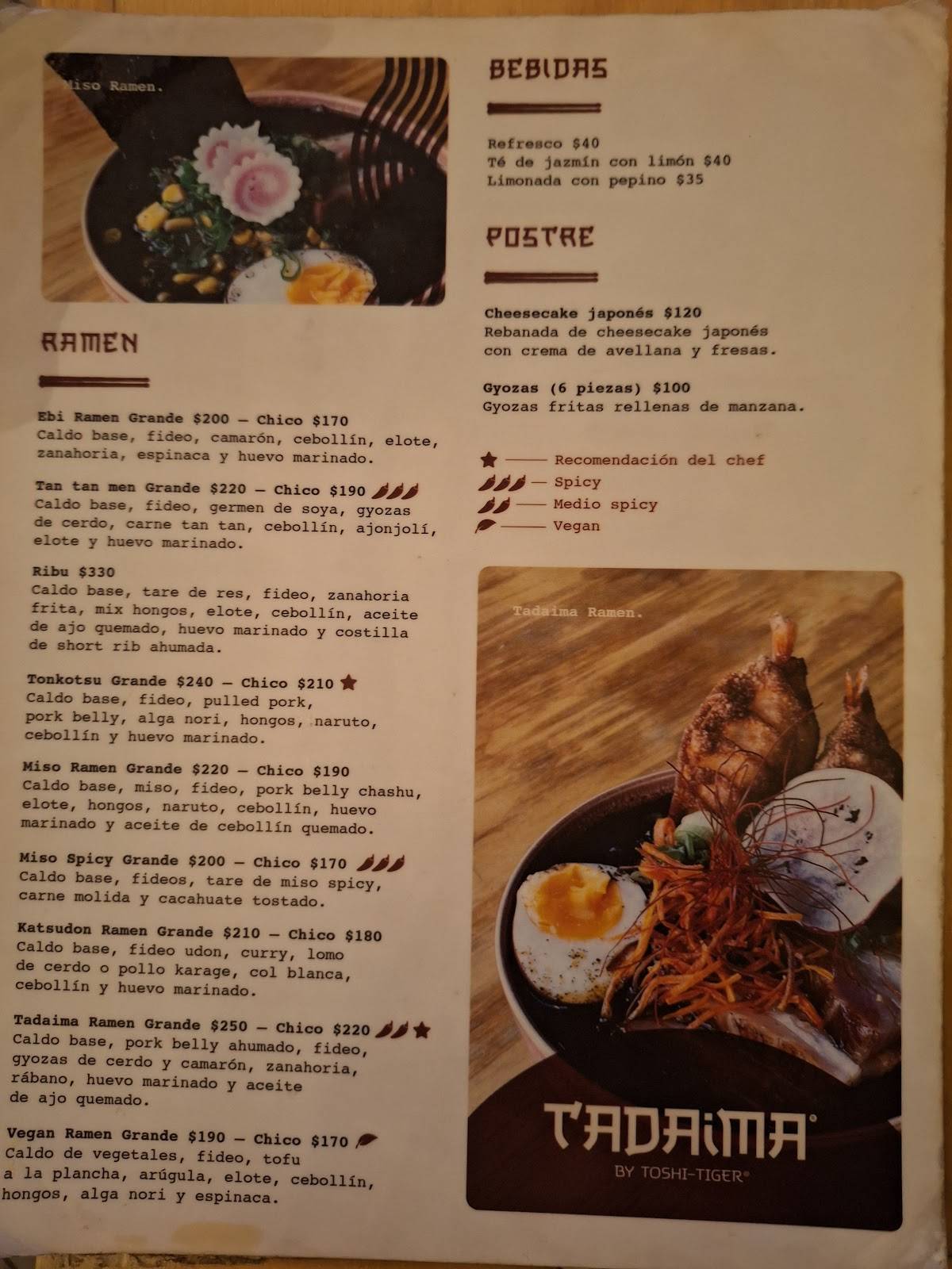 Carta del restaurante Tadaima Ramen House, Monterrey