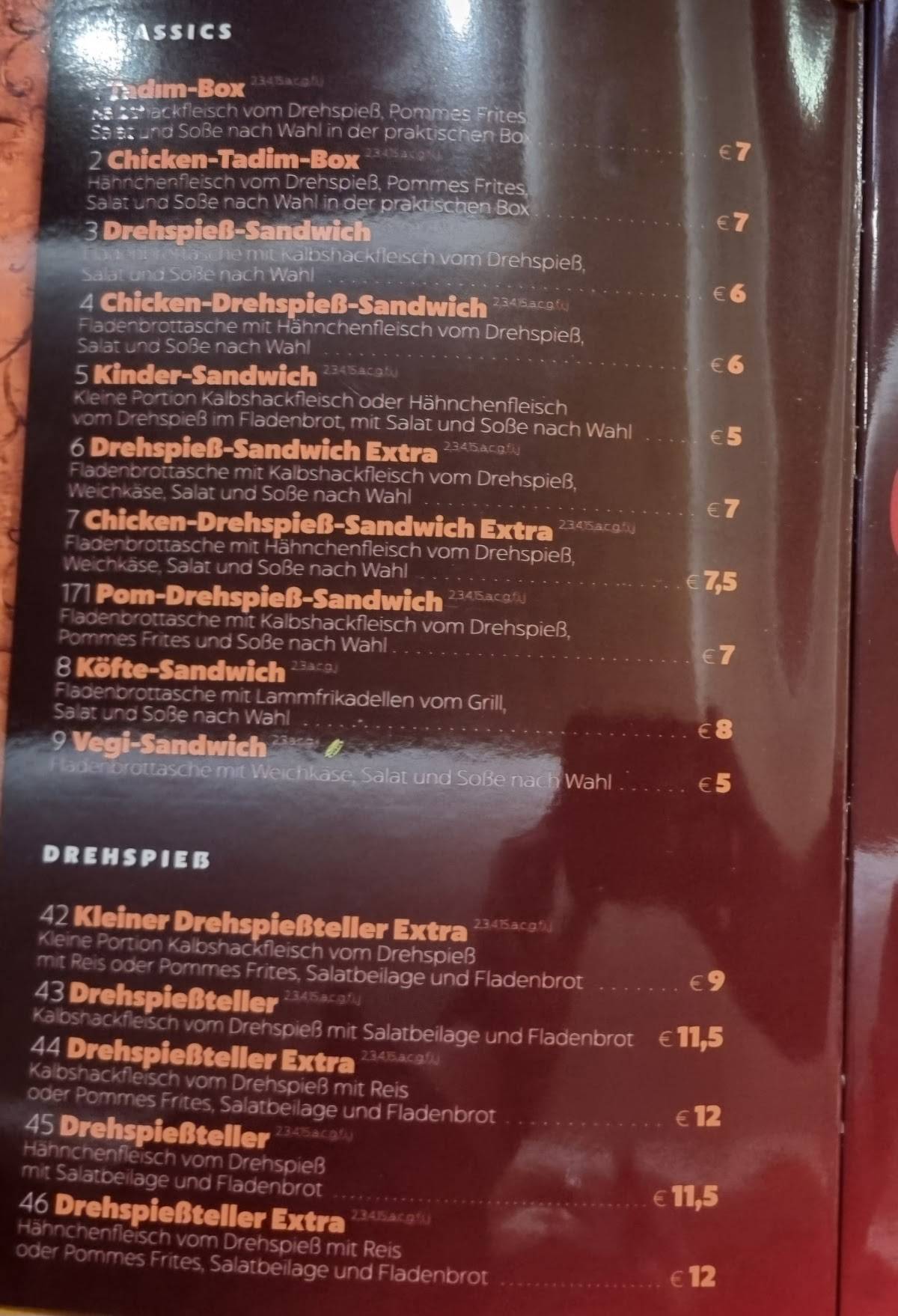 Speisekarte von Tadim restaurant, Wetzlar