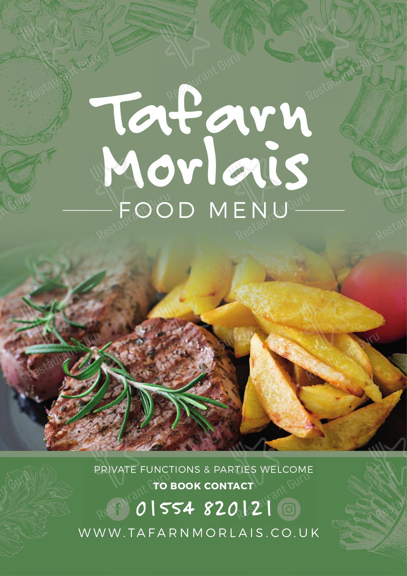 Menu at Tafarn Morlais restaurant, Llanelli
