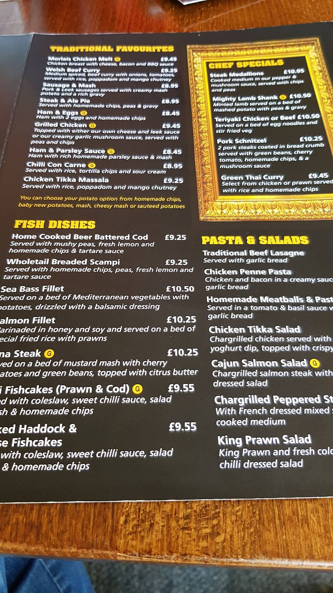 Menu at Tafarn Morlais pub & bar, Llanelli