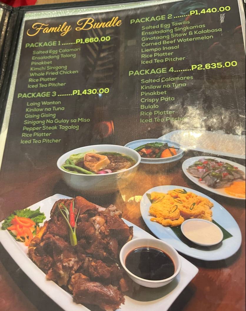 Menu at Tipanan Restaurant, Tagaytay