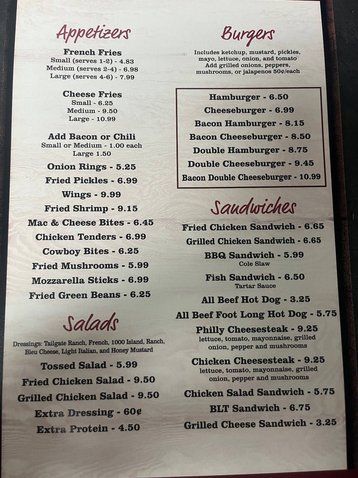 Menu at Tailgate Grill restaurant, Waynesboro