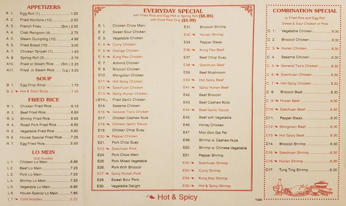 Menu at Taiwan Chinese Food restaurant, Oklahoma City