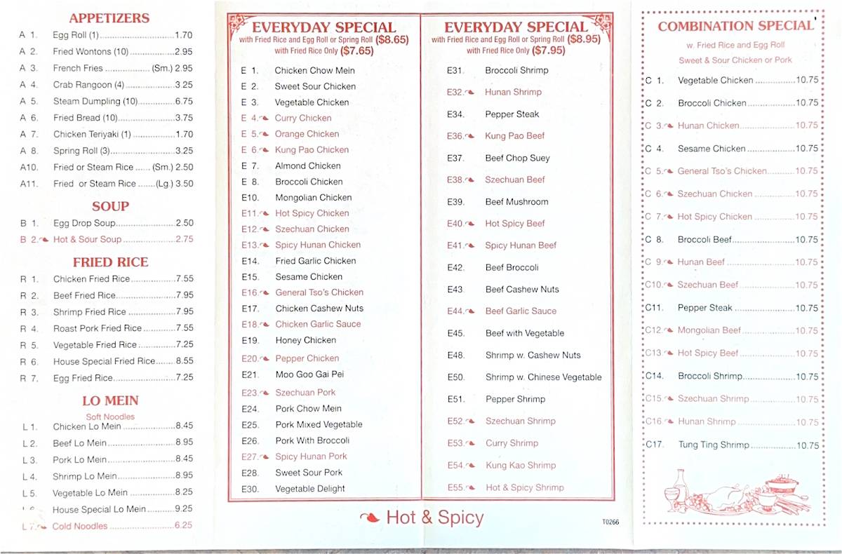 Menu at Taiwan Chinese Food restaurant, Oklahoma City