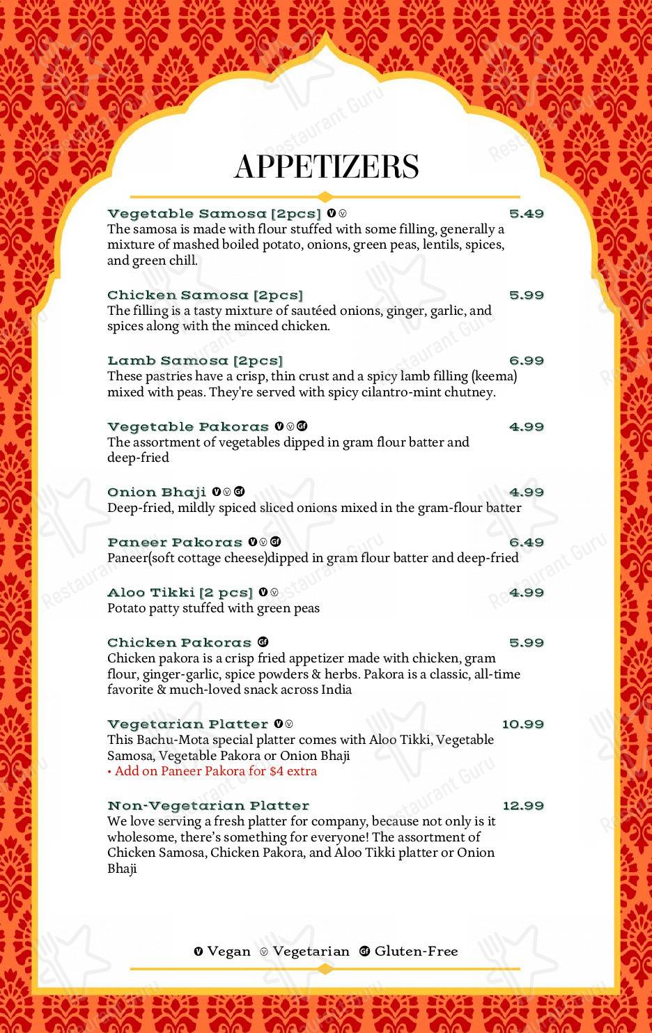 Menu at Taj Palace Indian Cuisine restaurant, Las Vegas