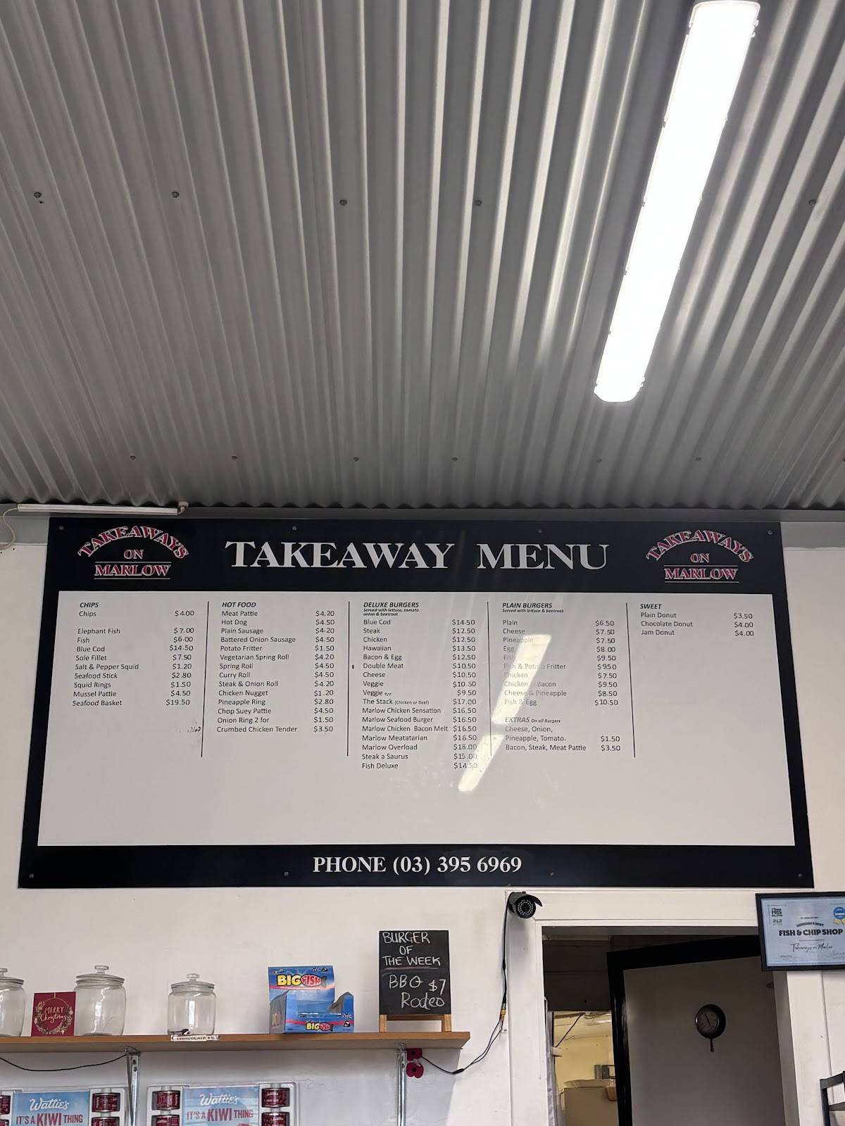 Menu at Takeaways on Marlow fast food, Dunedin