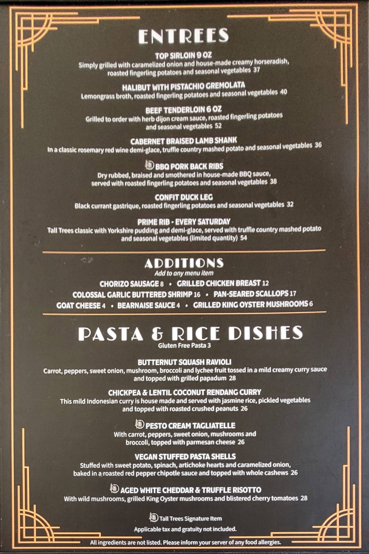 Menu at Tall Trees pub & bar, Huntsville
