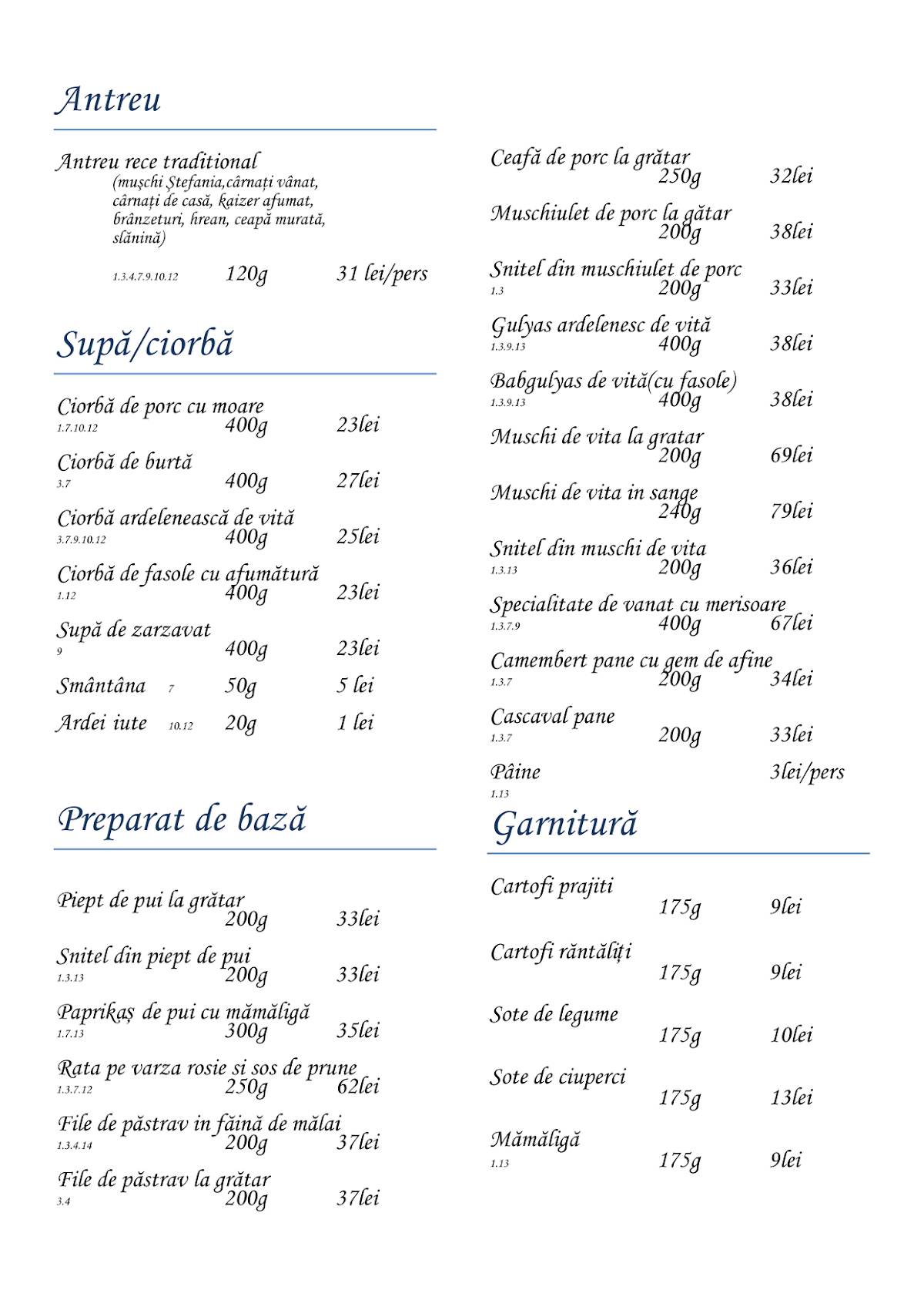 Menu at Tamas Bistro, Săvădisla