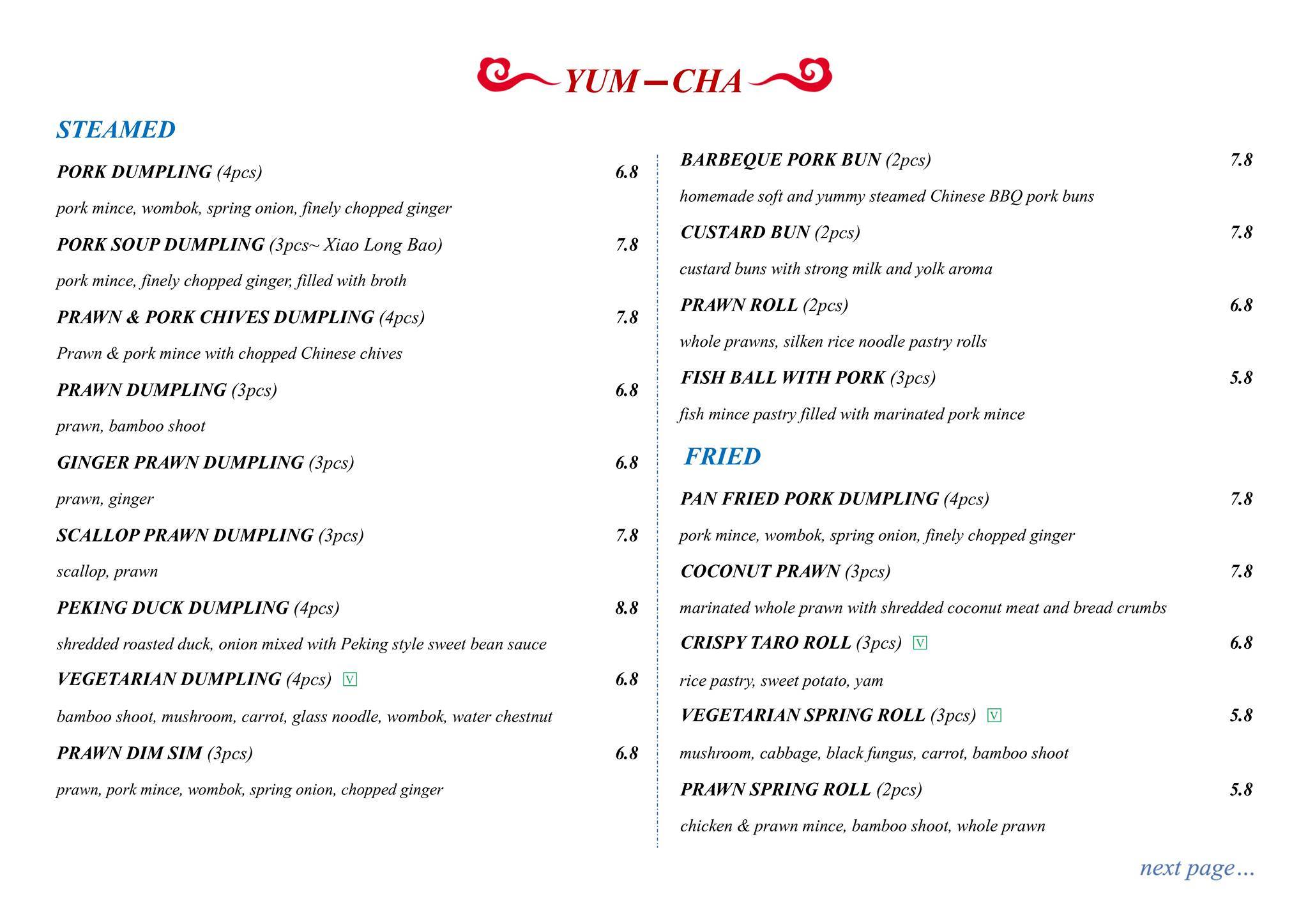 Menu at Tang Dynasty Chinese Restaurant, Bellerive