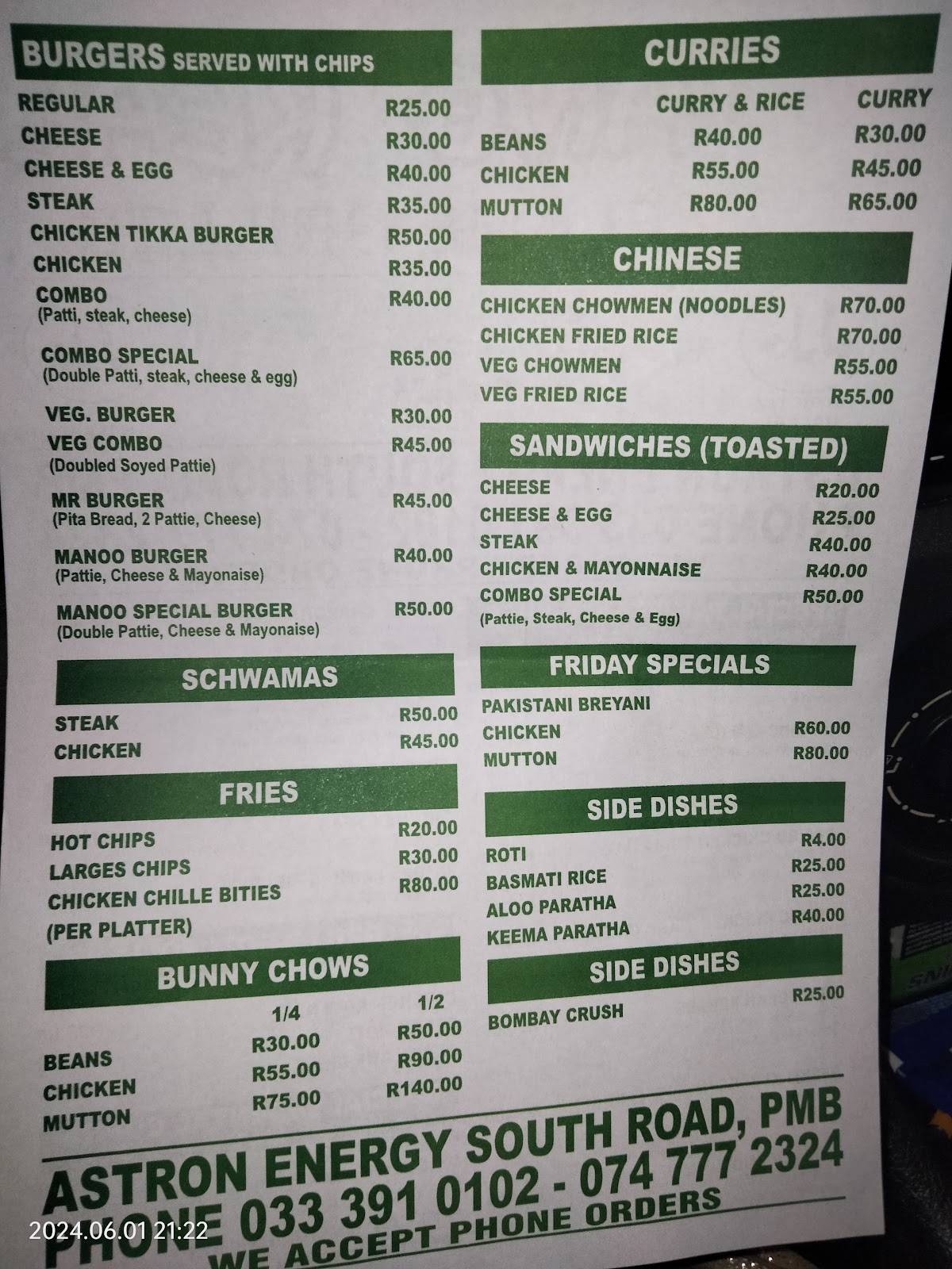 Menu at Tang Real Flame Grilled, Pietermaritzburg