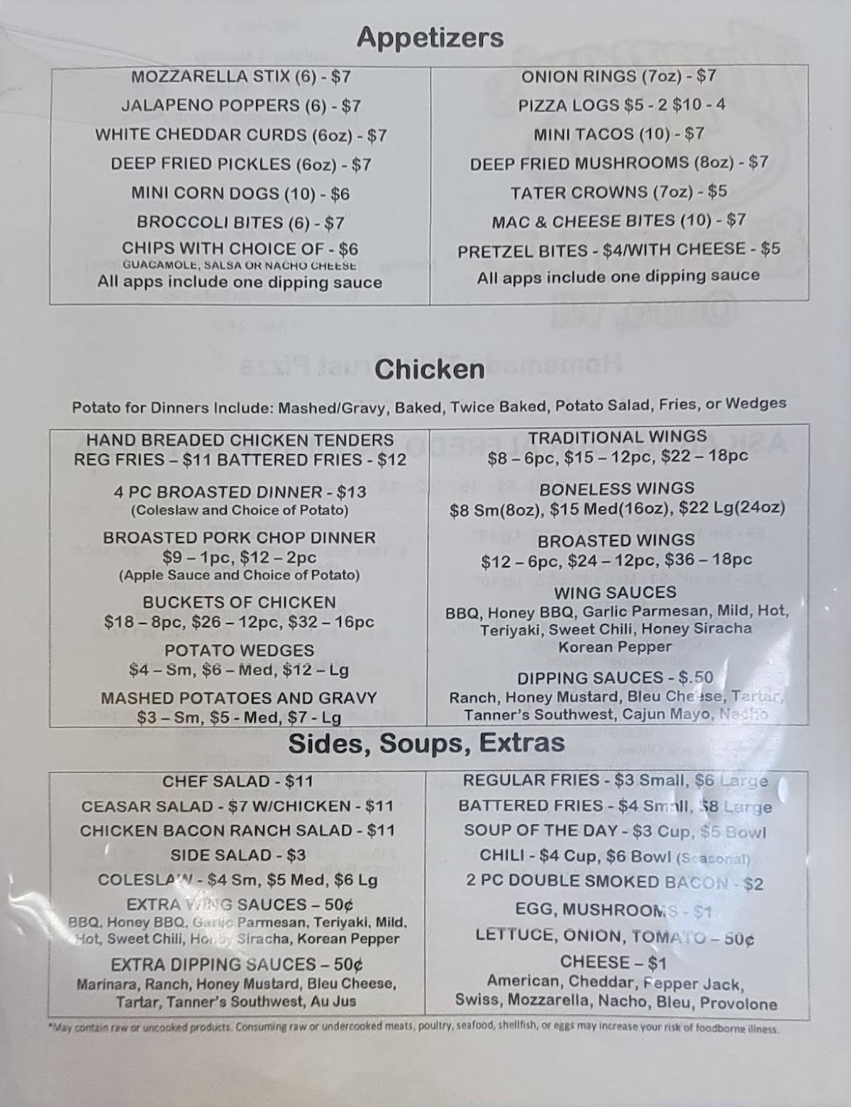 Menu at Tanners Tap & Grill pub & bar, Omro