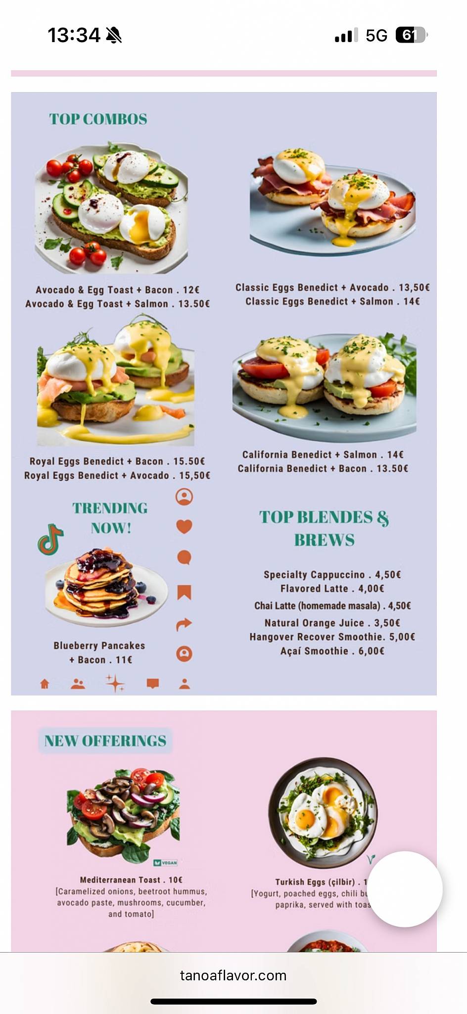 Menu em Tanoa Café, Lisboa